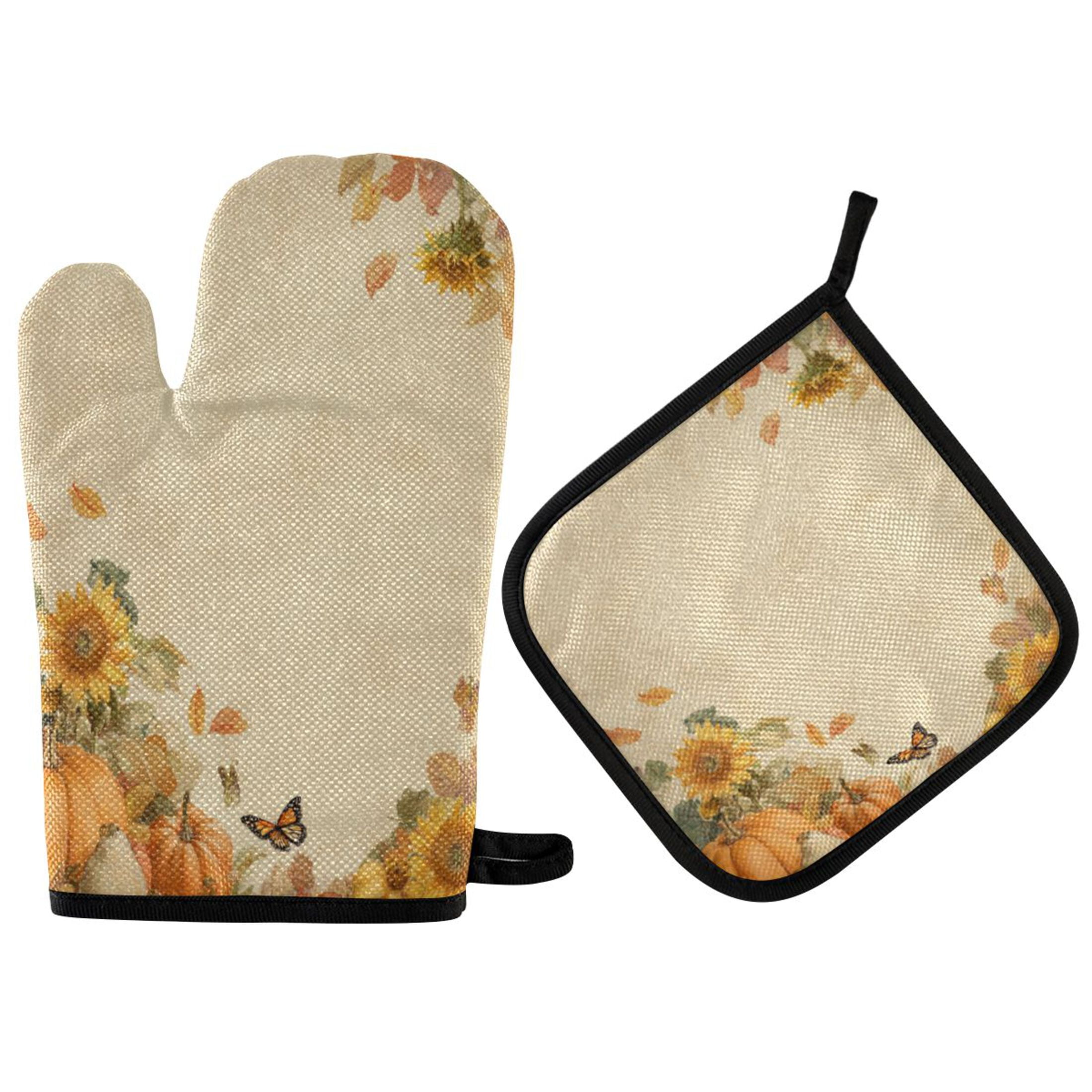 Wobogo Pumpkin Fall Oven Mitts and Pot Holders 2pcs Set Kitchen Oven ...
