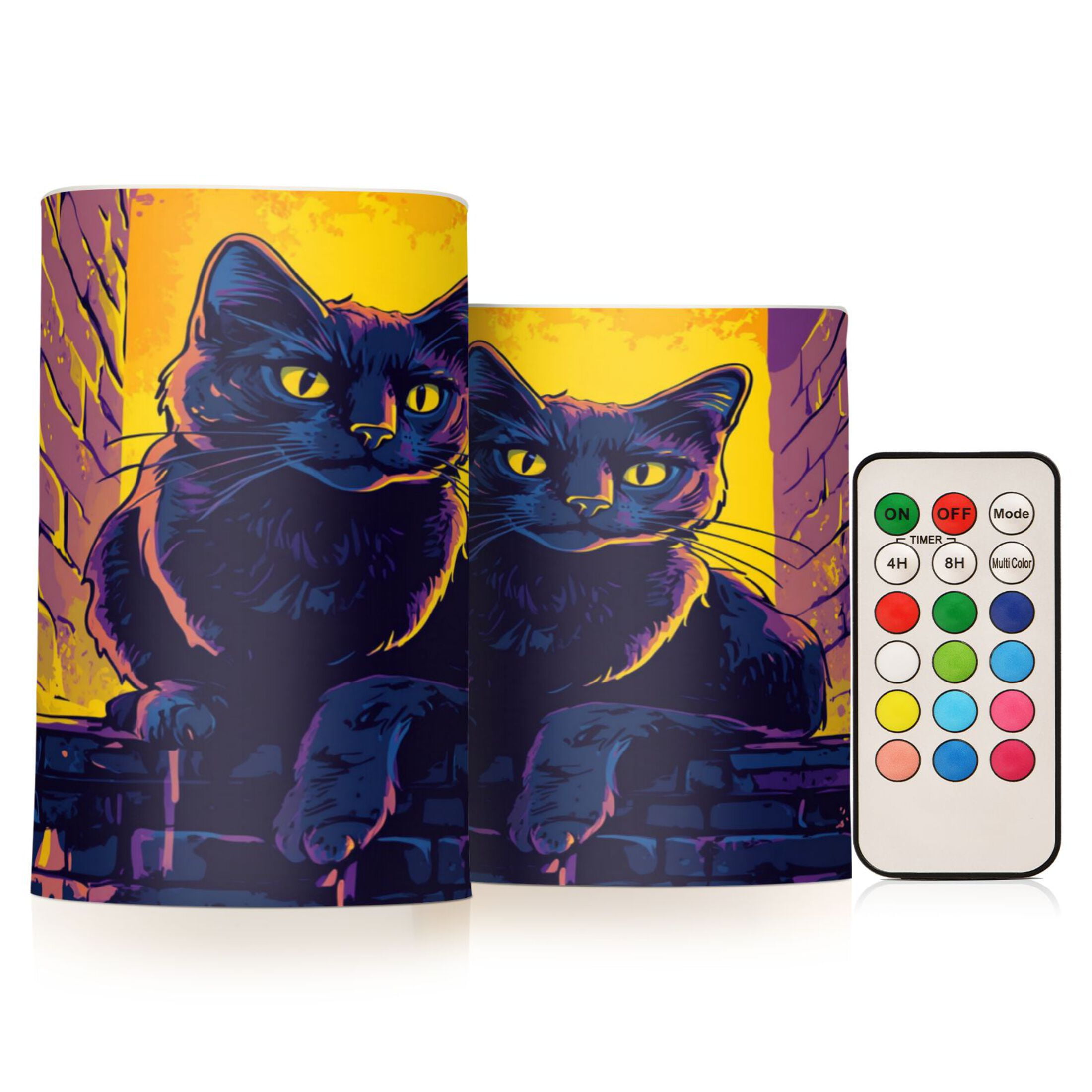 Wobogo Purple Dusk Cat Pattern Combo Flameless Flickering Candle Light ...