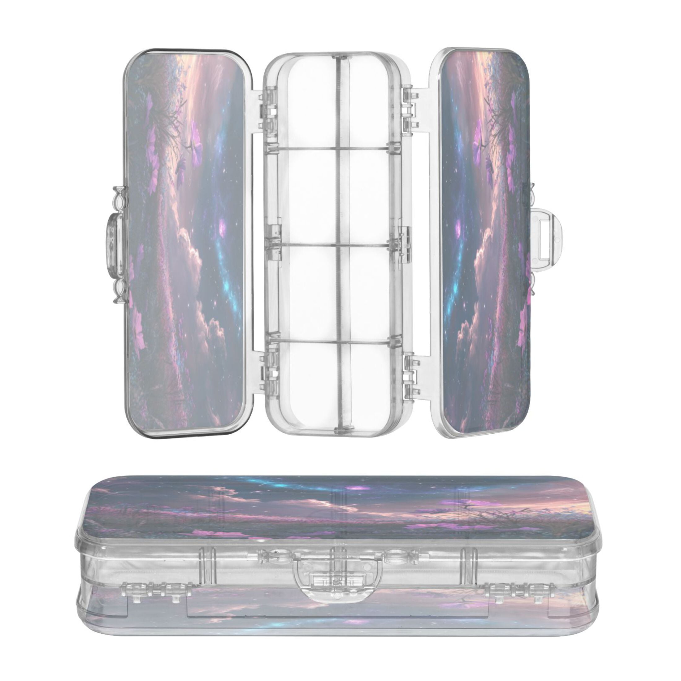 Wobogo Purple Flower Sea Clear Pencil Case Plastic Pencilboxes ...