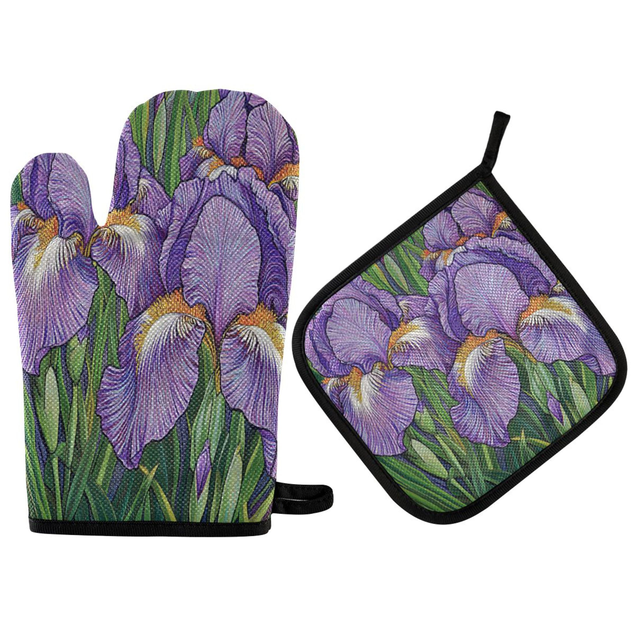 Wobogo Purple Iris Oven Mitts and Pot Holders 2pcs Set Kitchen Oven ...