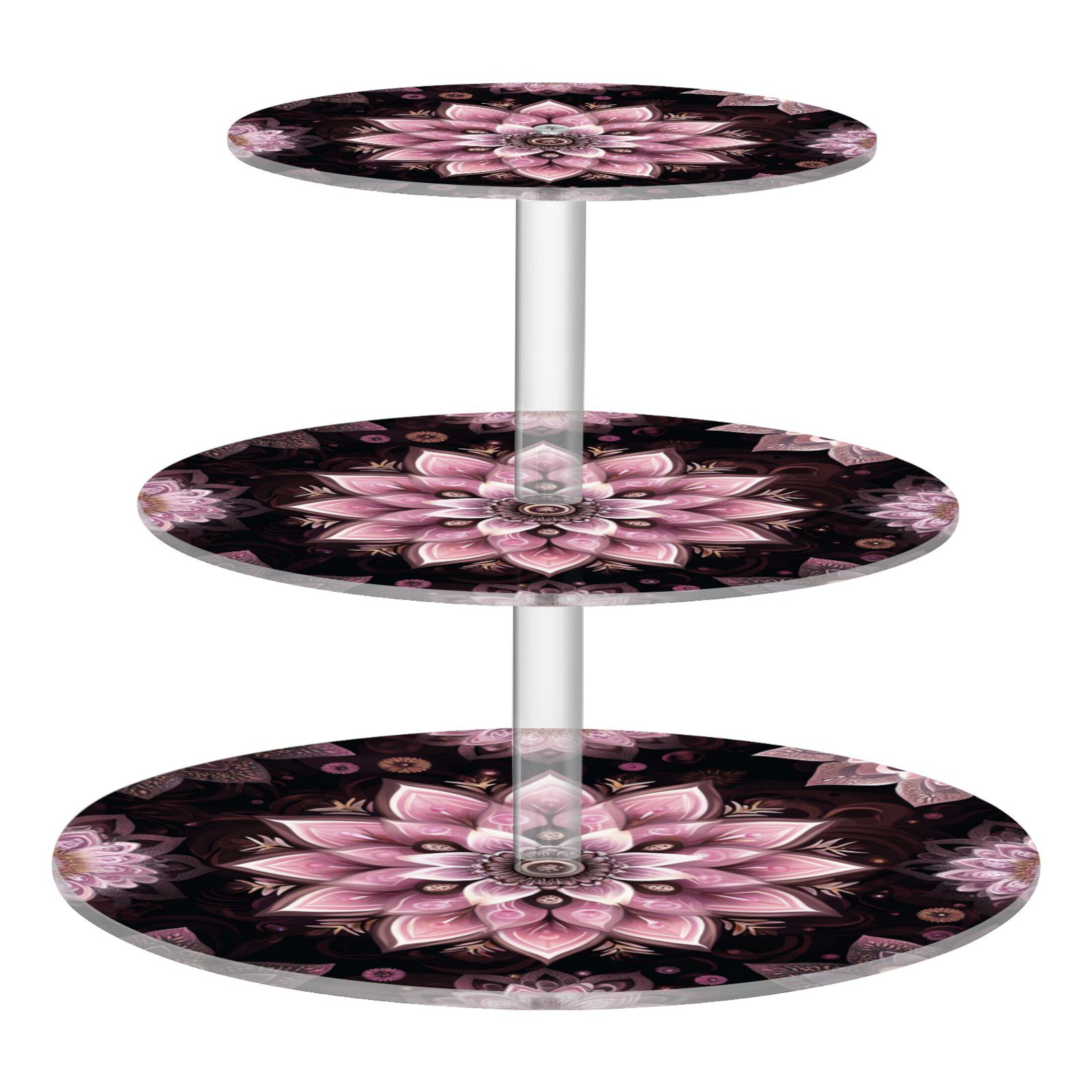 Wobogo Purple Mandala Flowers 3 Tier Acrylic Cake Stand with Clear ...