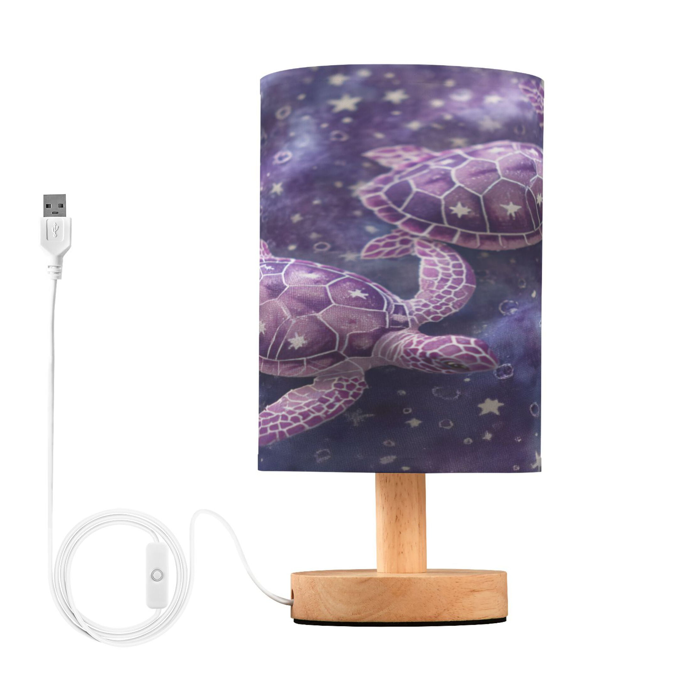 Wobogo Purple Sea Turtles Bedroom Table Lamp USB Power Connector Wooden ...