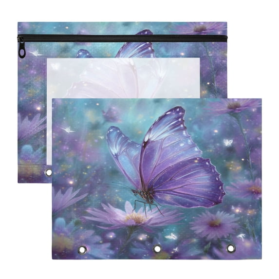 Wobogo Purple Sparkling Butterfly A4 Size Clear Polyester File Pocket ...