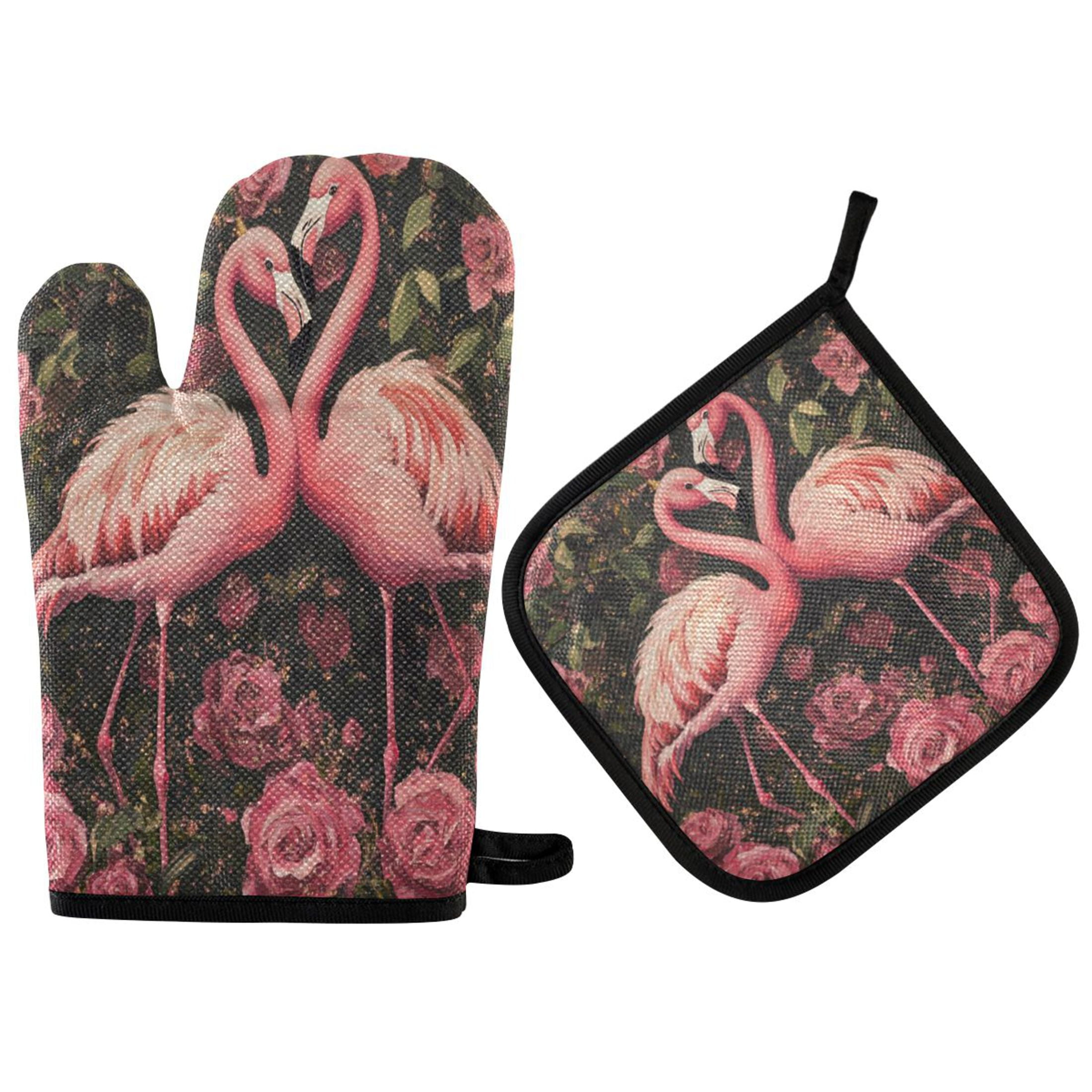Wobogo Ragged Pink Flamingos Oven Mitts and Pot Holders 2pcs Set ...