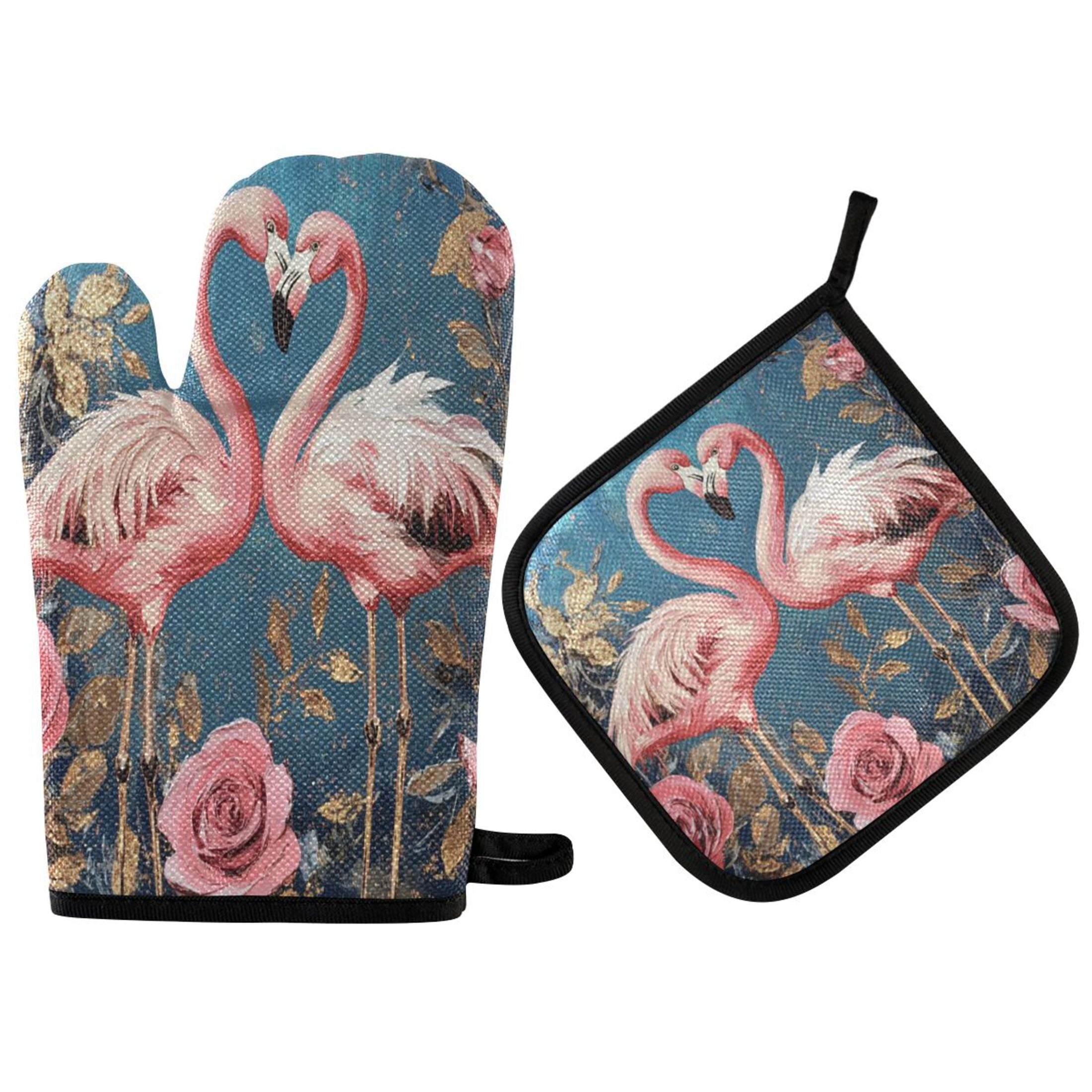 Wobogo Raggedy Pink Flamingos Oven Mitts and Pot Holders 2pcs Set ...