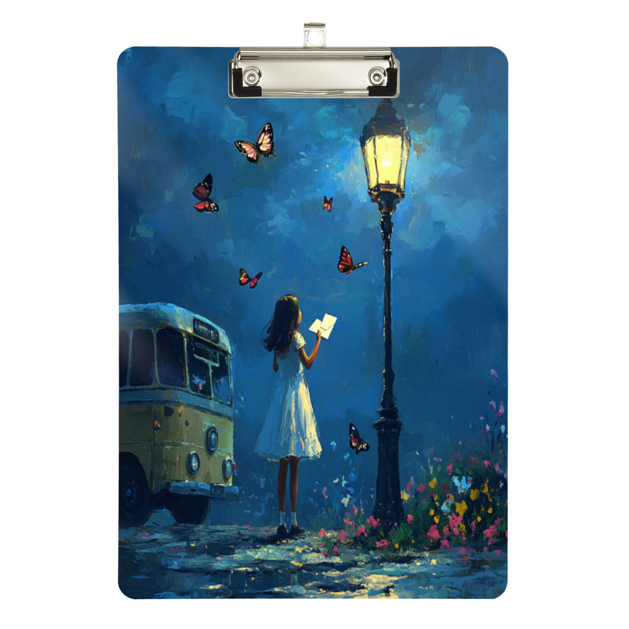 Wobogo Reading under The Streetlight Acrylic A4 Clipboards Silver Clip ...
