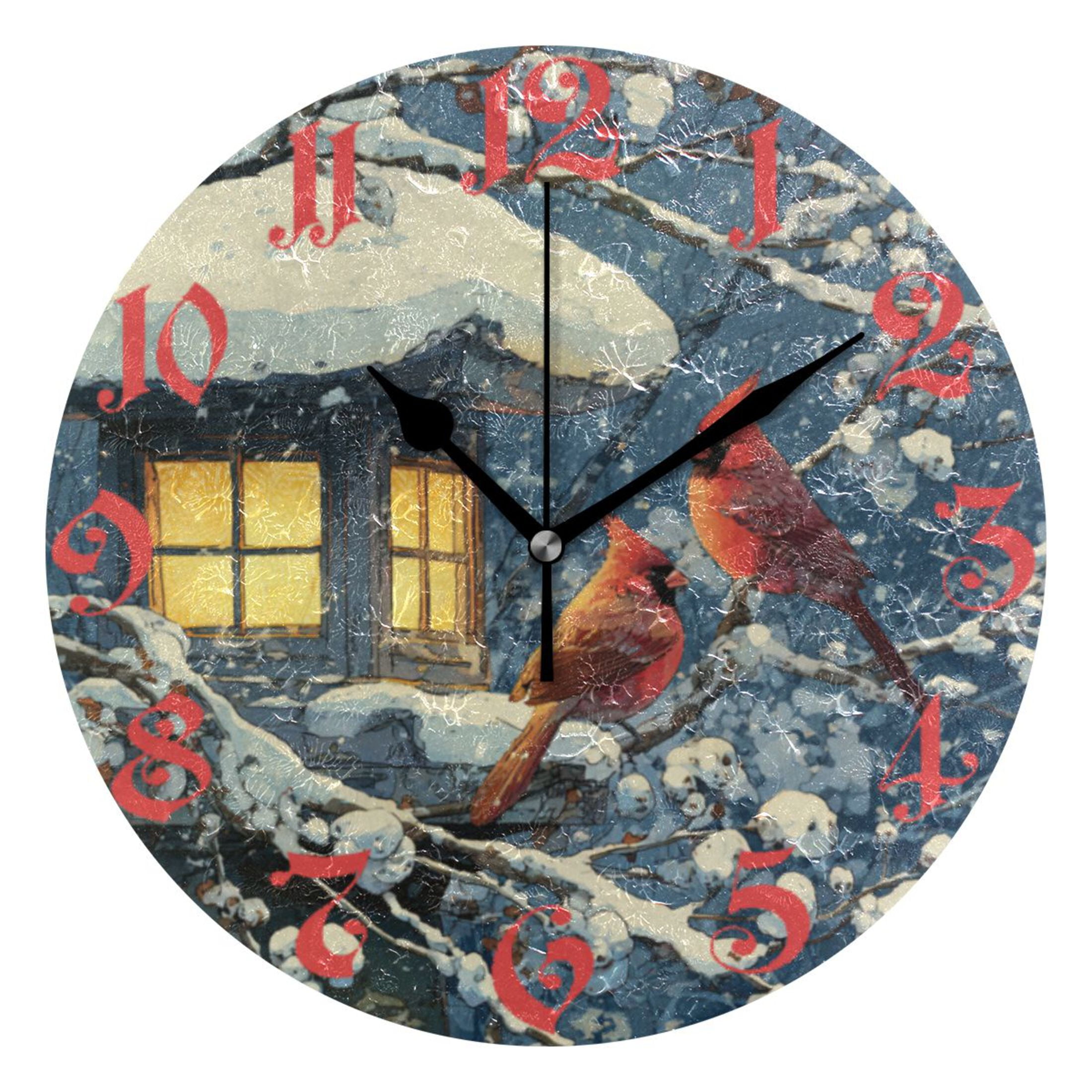Wobogo Red Cardinals Wall Clock 10in Silent Mechanism Battery Operated ...