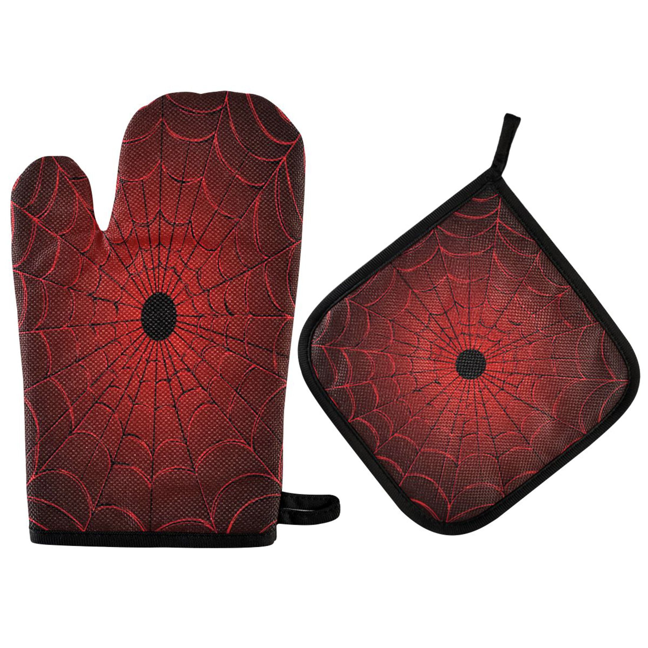 Wobogo Red Cobweb Oven Mitts and Pot Holders 2pcs Set Kitchen Oven ...