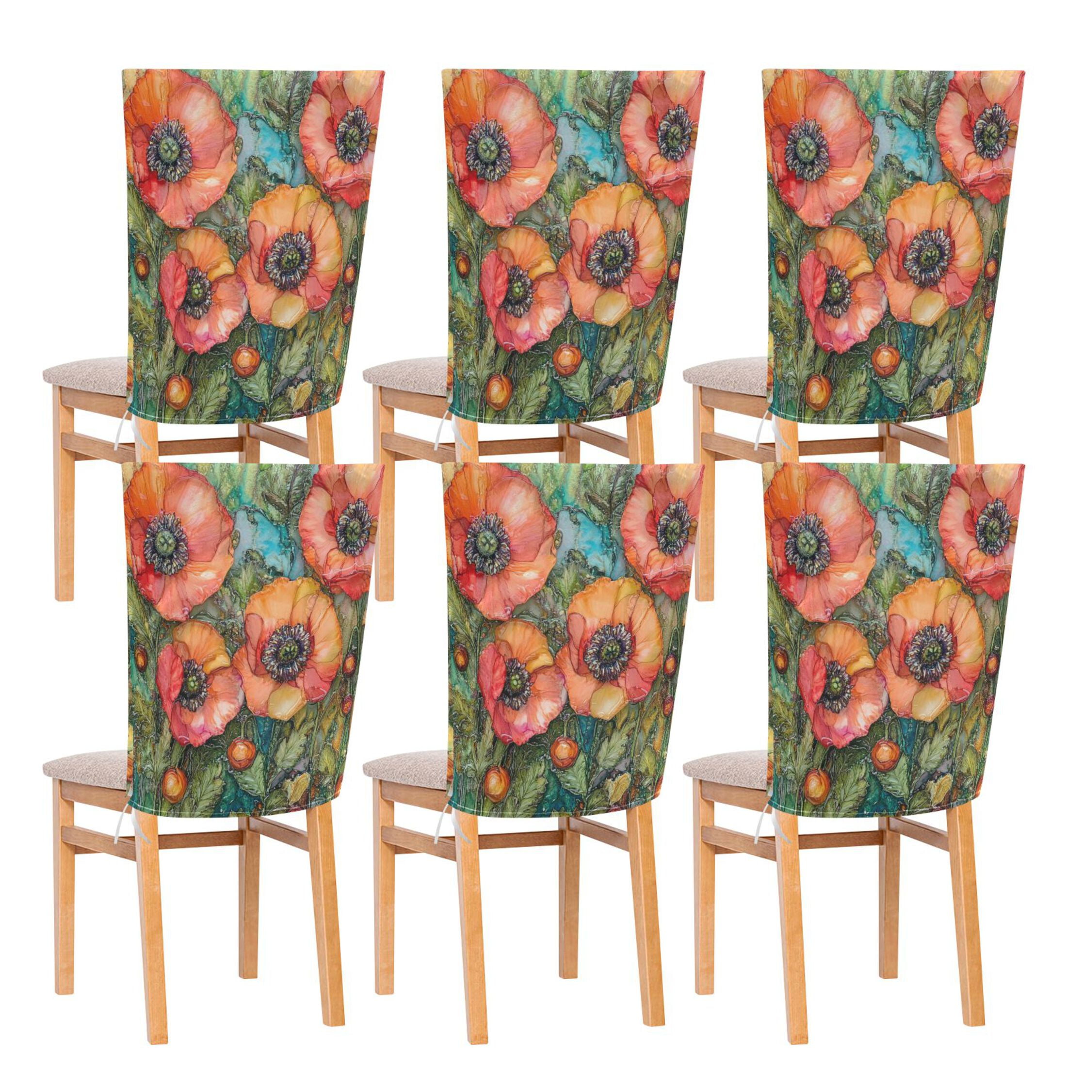 Wobogo Red Poppies Dining Room Chair Covers 6 Pieces Super Fit Elastic ...