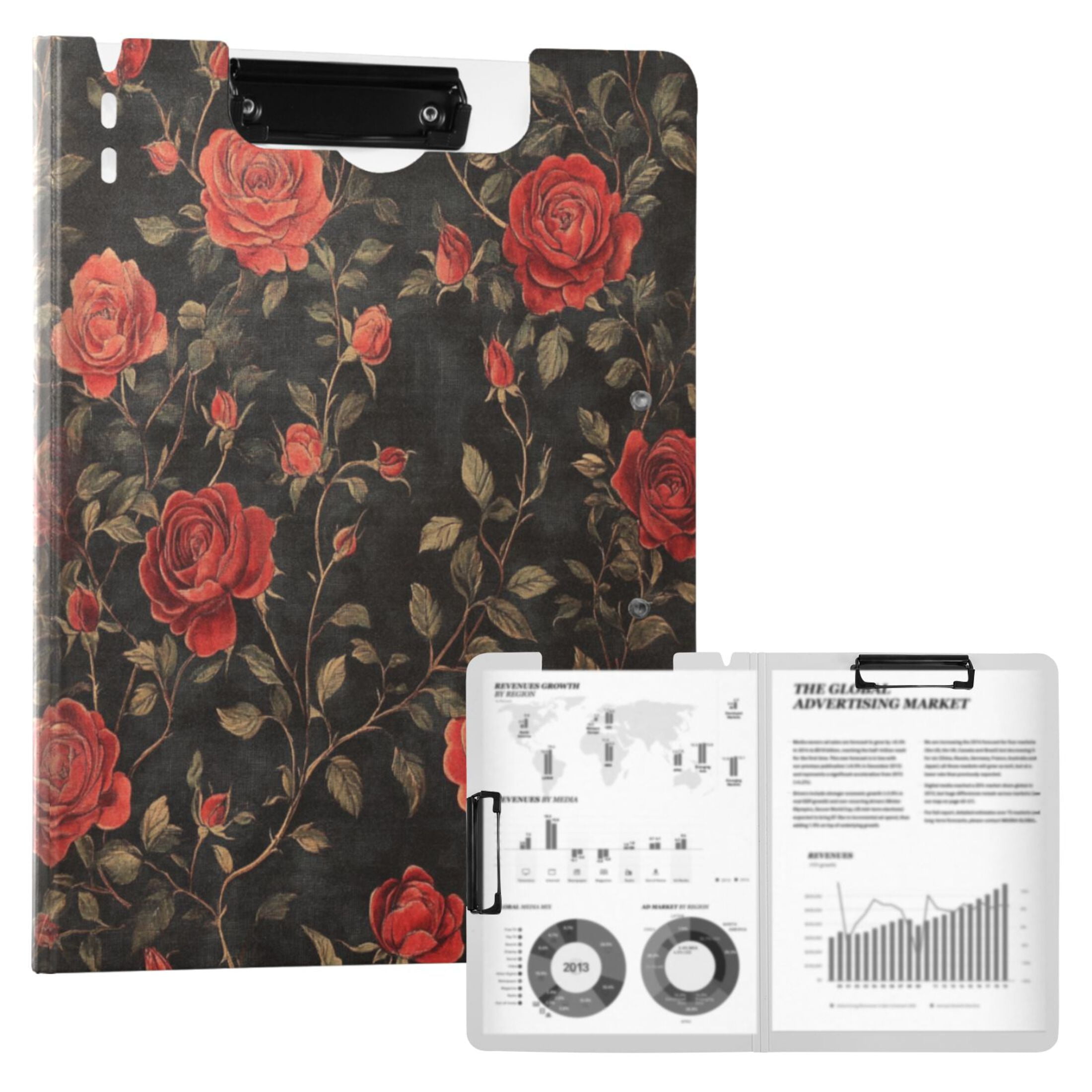 Wobogo Red Rose A4 Foldable Clipboard with Horizontal and Vertical ...