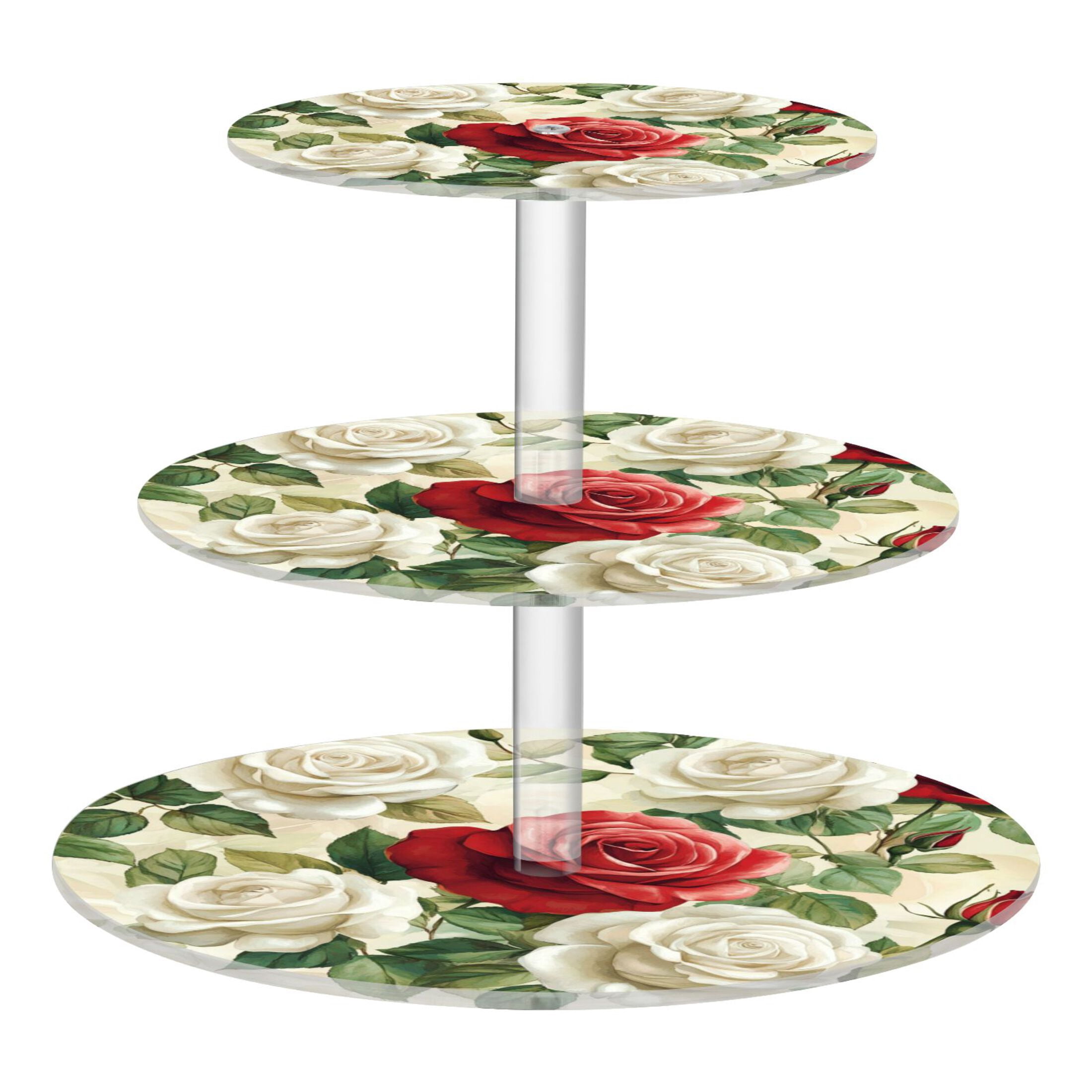 Wobogo Red White Rose Pattern 3 Tier Acrylic Cake Stand with Clear ...