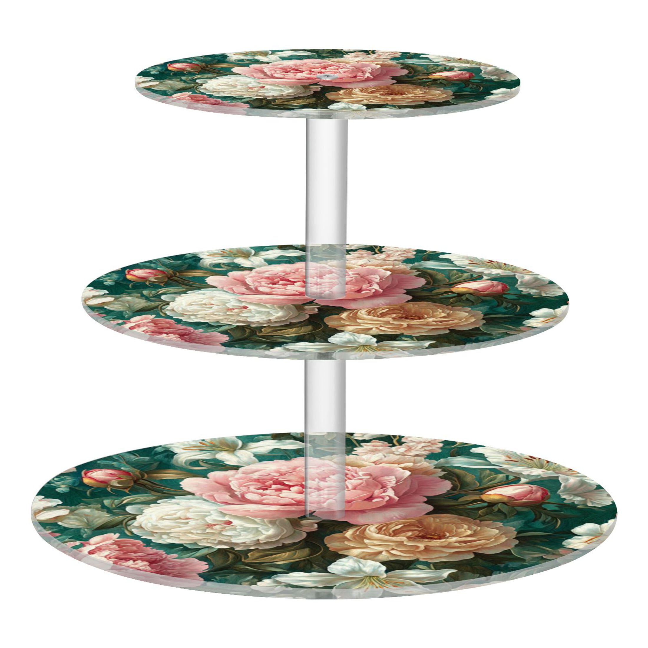 Wobogo Rococo Floral 3 Tier Acrylic Cake Stand with Clear Round Hold ...