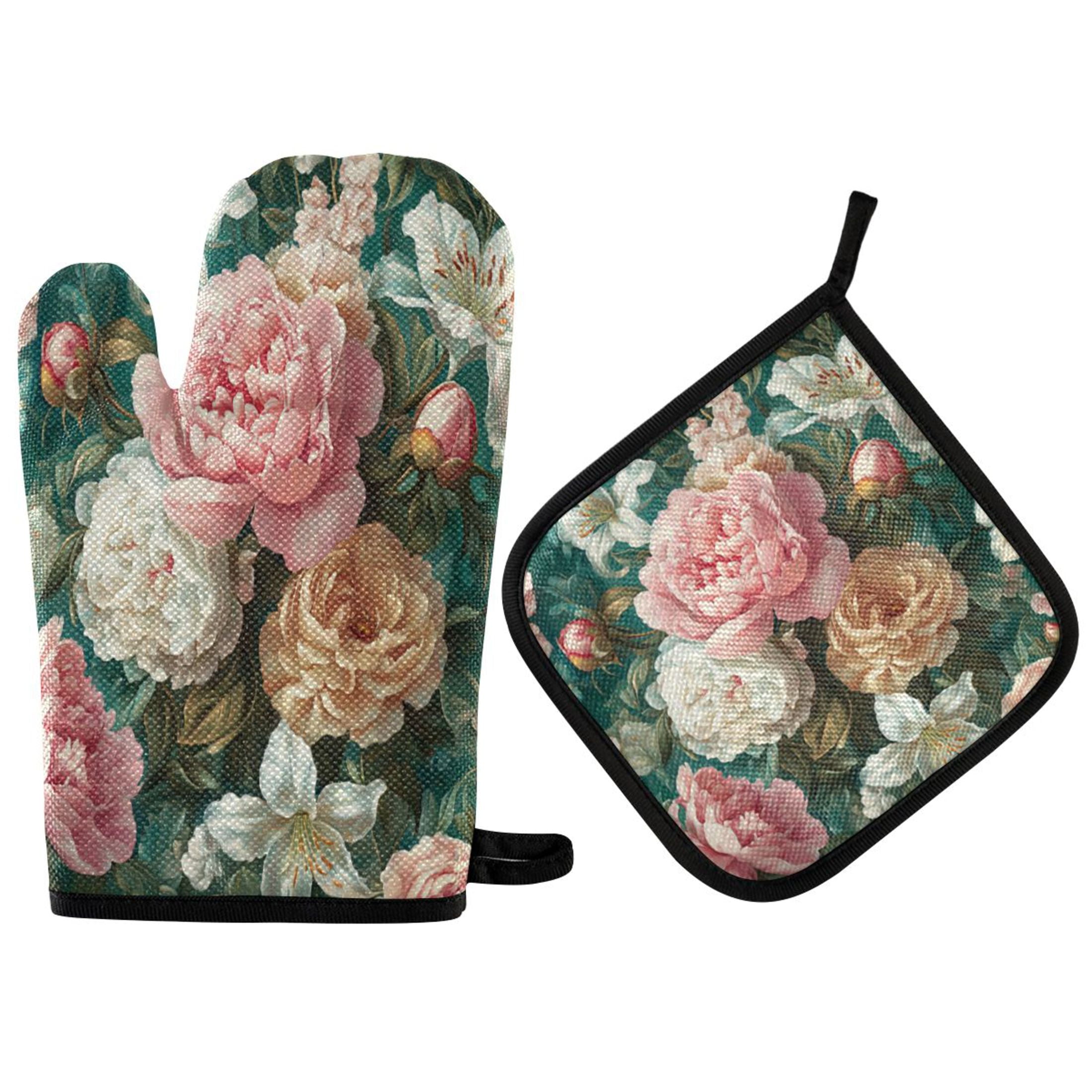 Wobogo Rococo Floral Oven Mitts and Pot Holders 2pcs Set Kitchen Oven ...