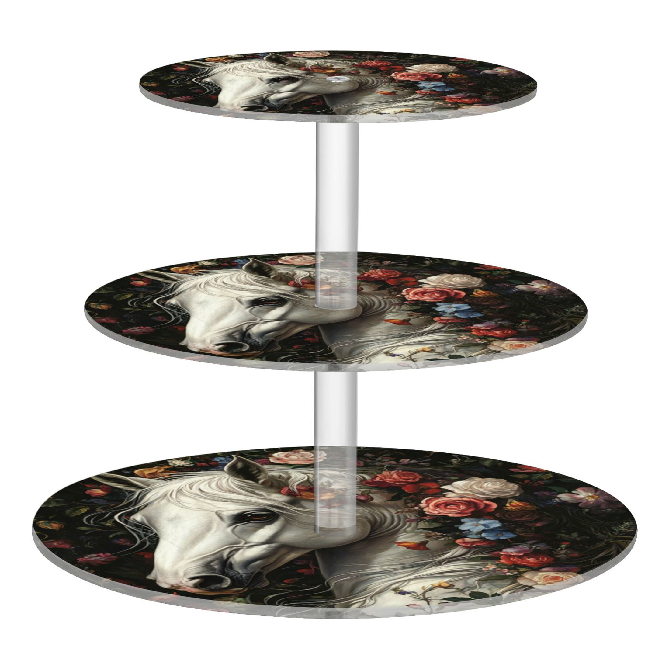 Wobogo Rose Of Horse 3 Tier Acrylic Cake Stand with Clear Round Hold ...