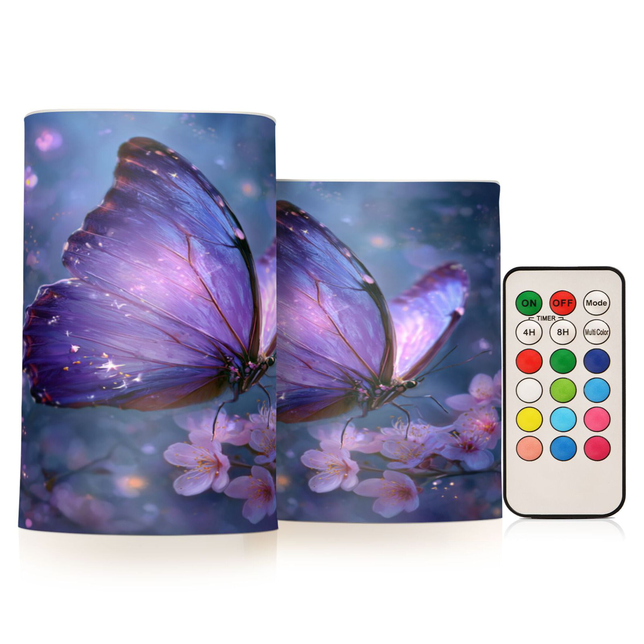 Wobogo Sakura Purple Butterfly Combo Flameless Flickering Candle Light ...