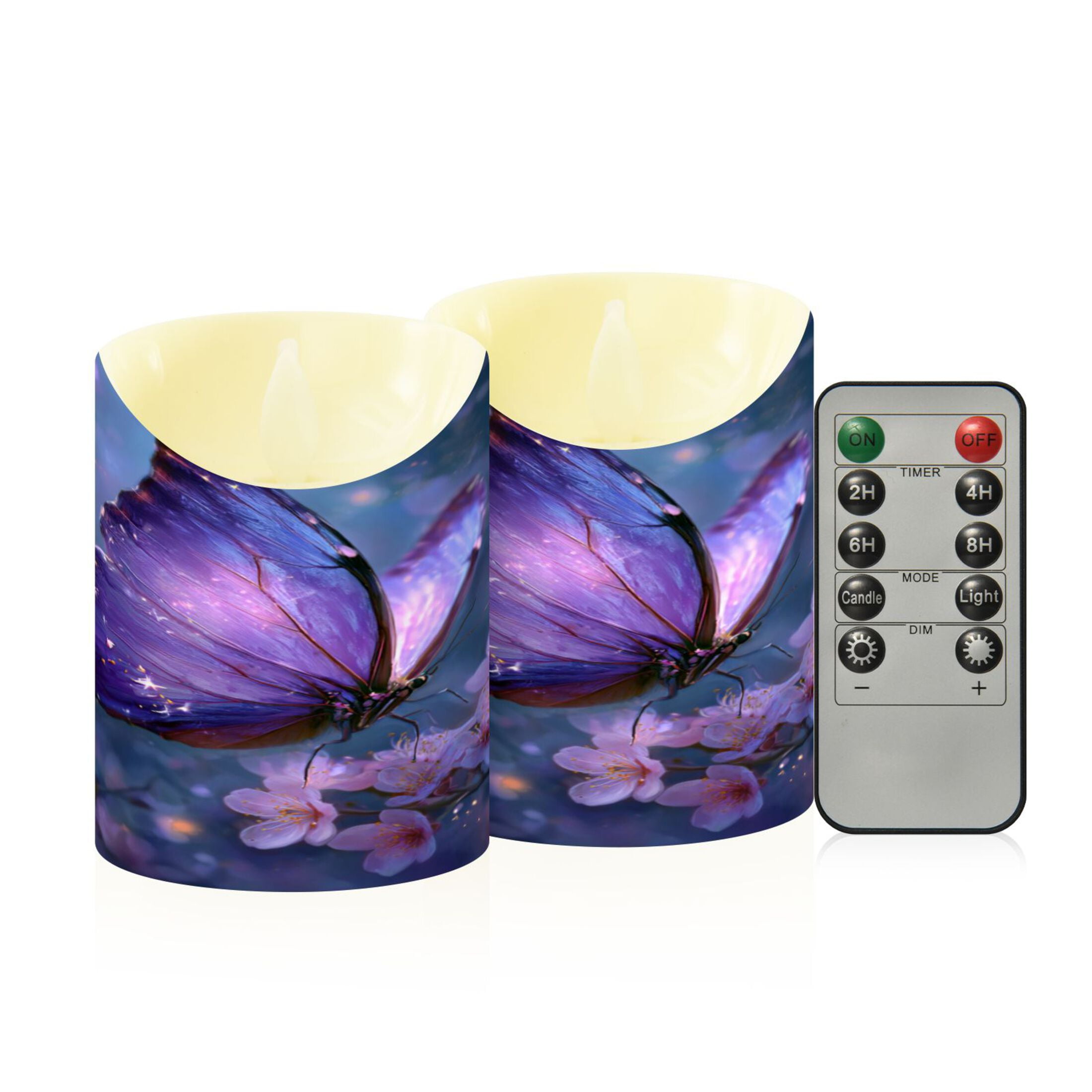 Wobogo Sakura Purple Butterfly Flameless Candles with Remote Battery ...