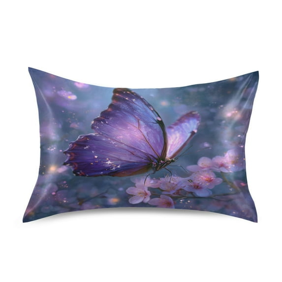 Wobogo Sakura Purple Butterfly Satin Pillowcase Soft Smooth Envelope ...