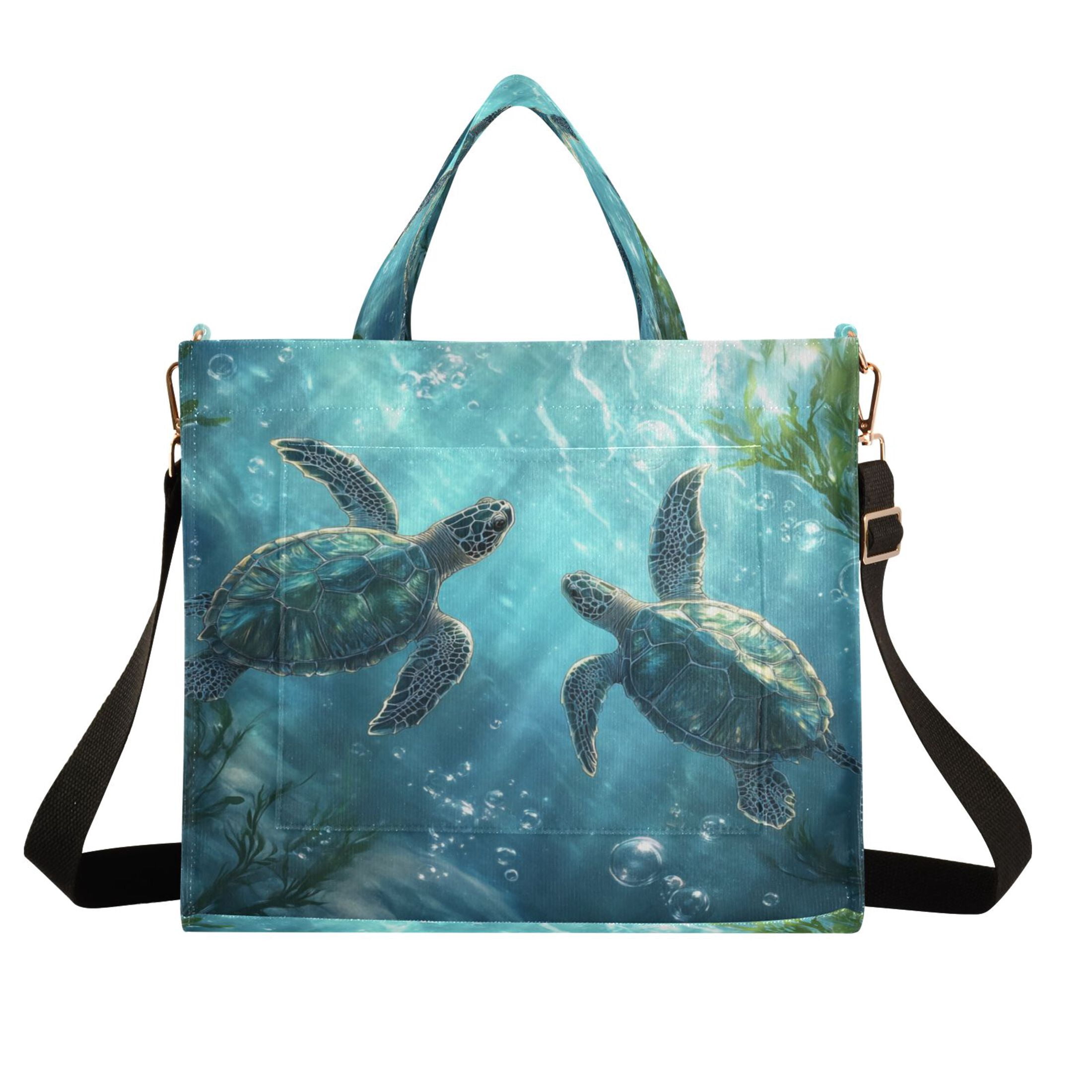 Wobogo Sea Turtles Corduroy Tote Bag for Women Travel Crossbody Bag ...
