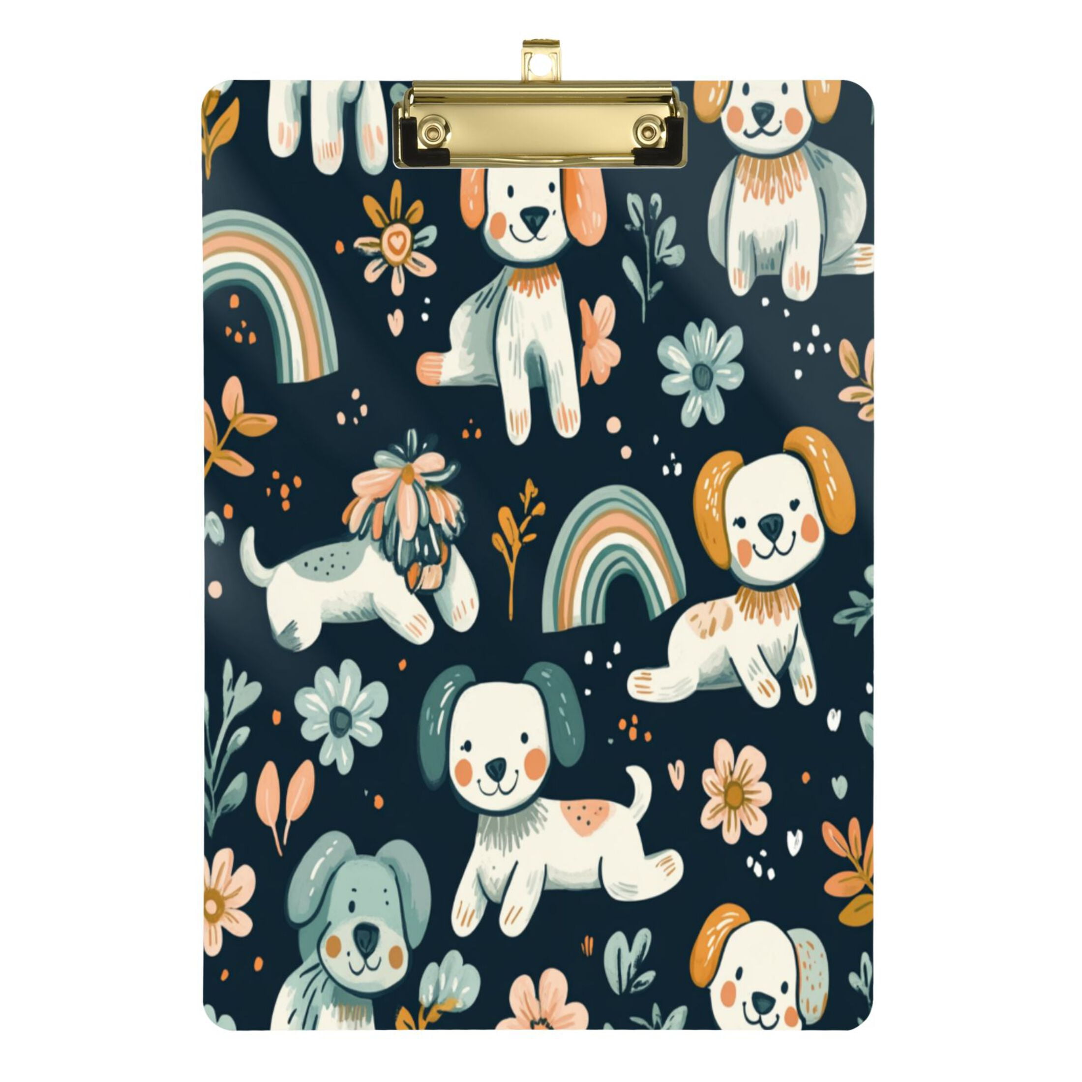 Wobogo Seamless Pattern Of Dogs and Rainbows Acrylic A4 Clipboards Gold ...