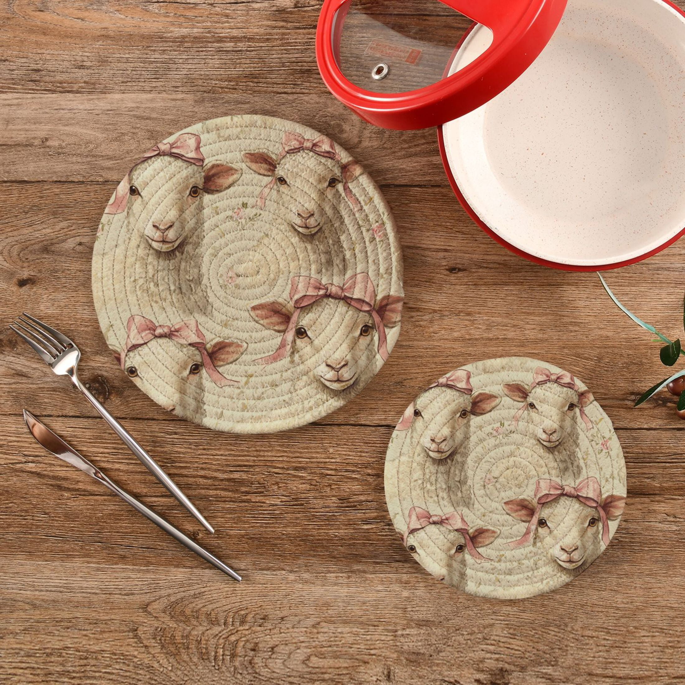 Wobogo Sheep with Bows Tied To Their Heads Pattern Trivets Potholders ...
