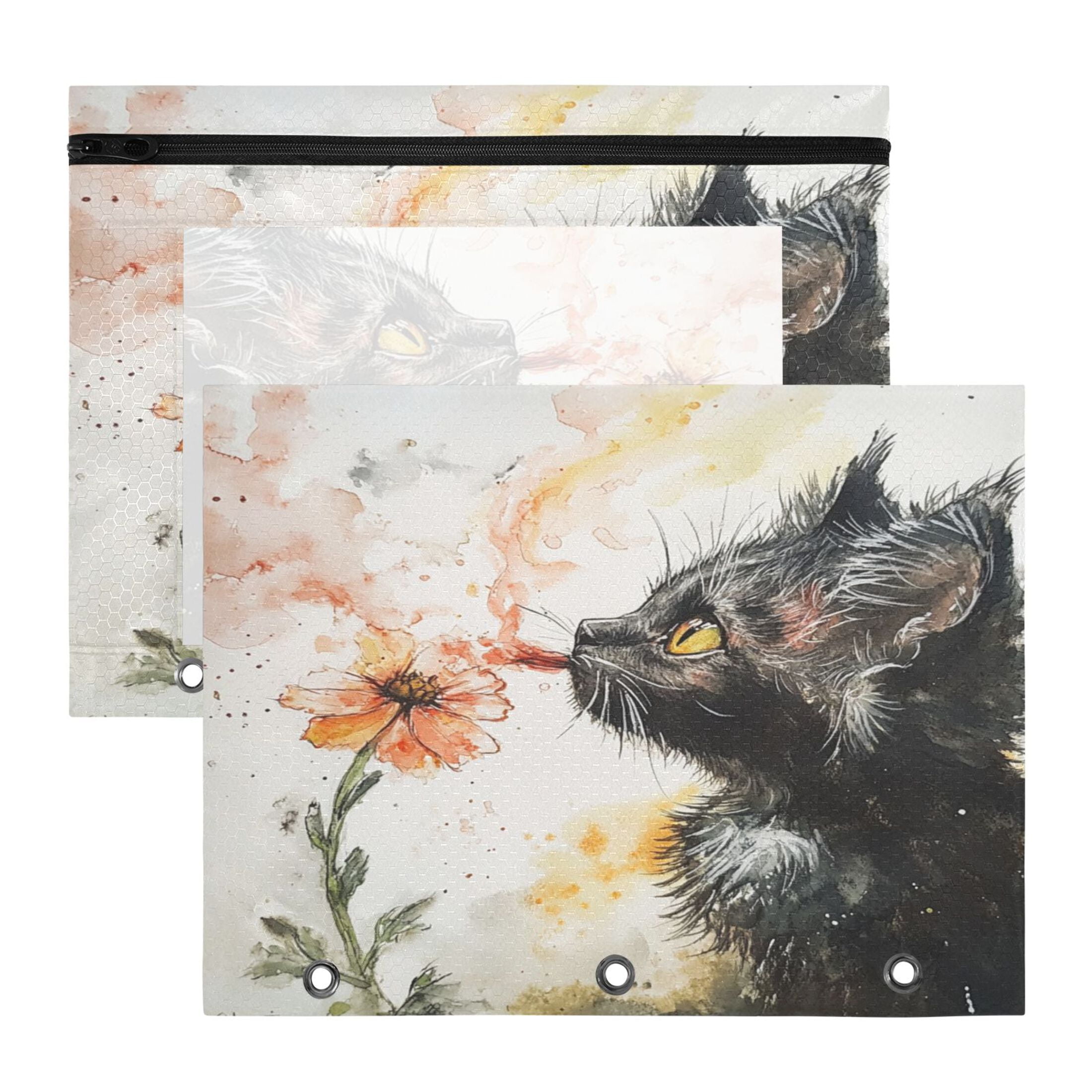 Wobogo Skinny Black Cat A4 Size Clear Polyester File Pocket Set of 2 ...