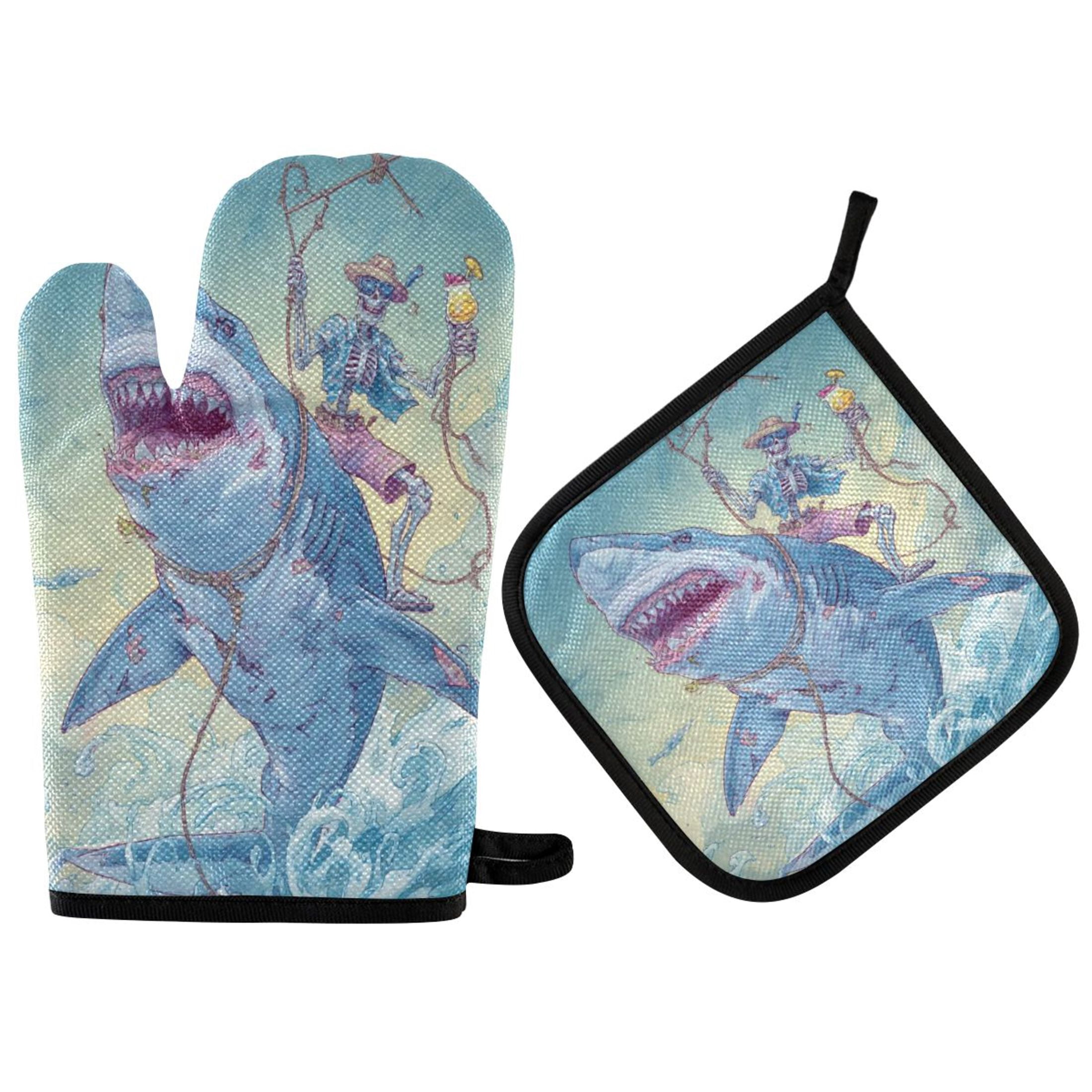 Wobogo Skull Shark Oven Mitts and Pot Holders 2pcs Set Kitchen Oven ...
