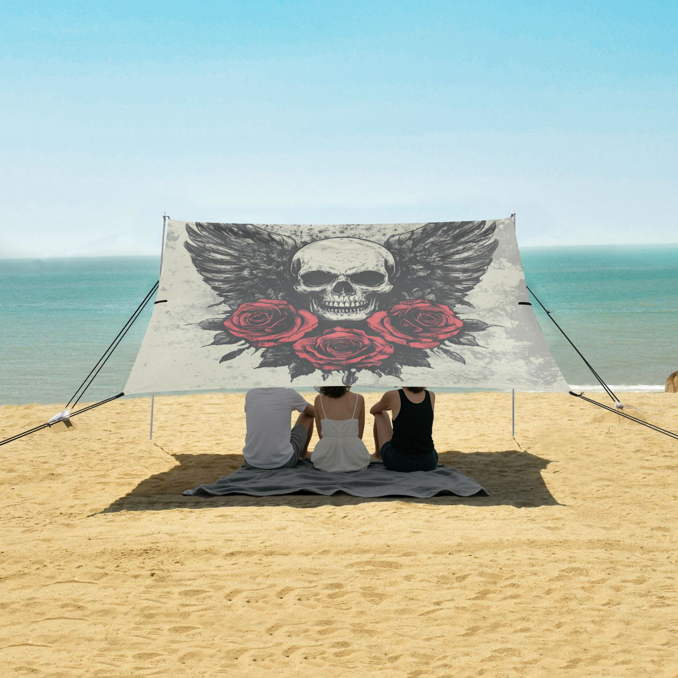 Wobogo Skull Wings Rose Grunge Style Beach Tent Camping Sun Shelter 110 ...