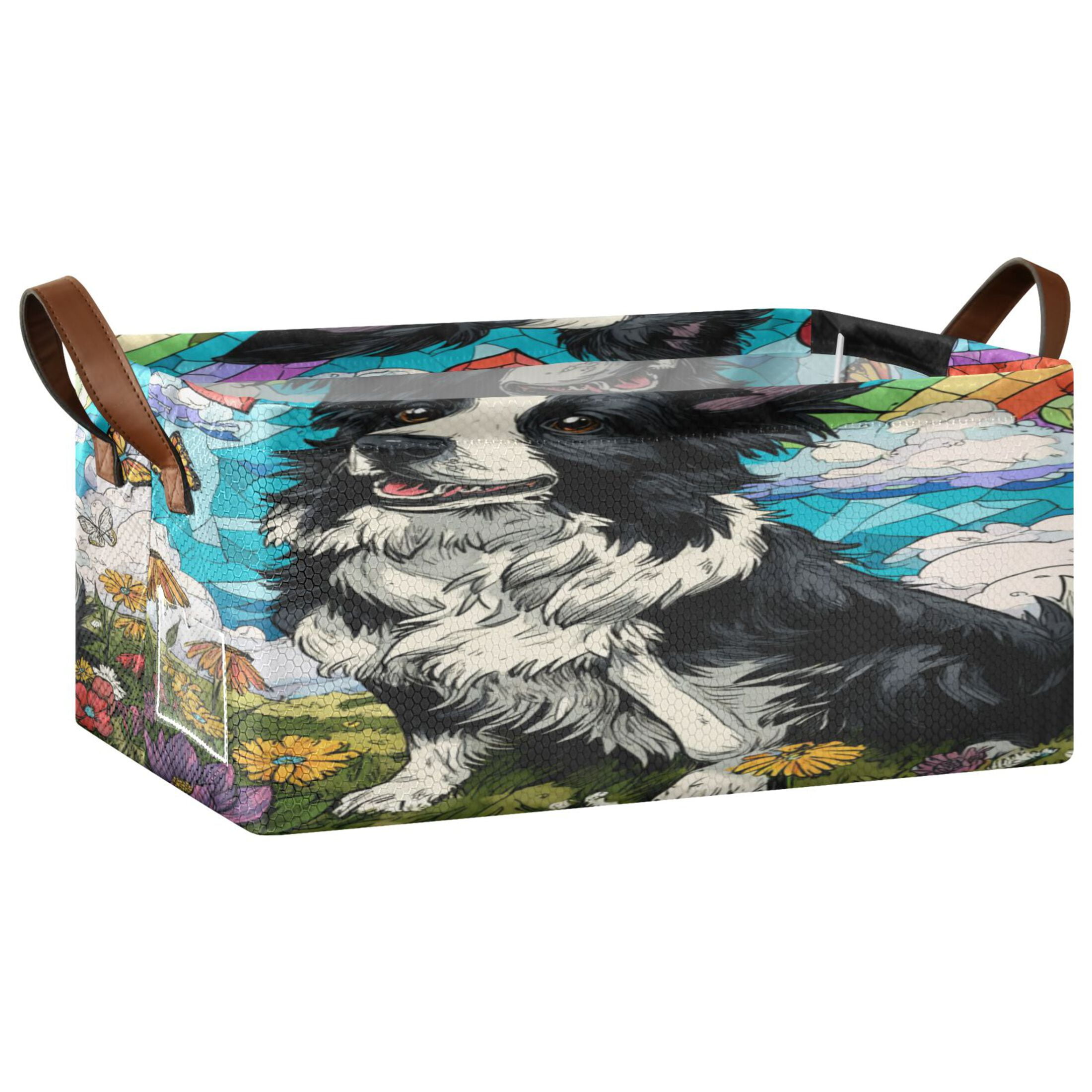 Wobogo Smiling Border Collie Storage Basket Soccer Plaid Fabric ...