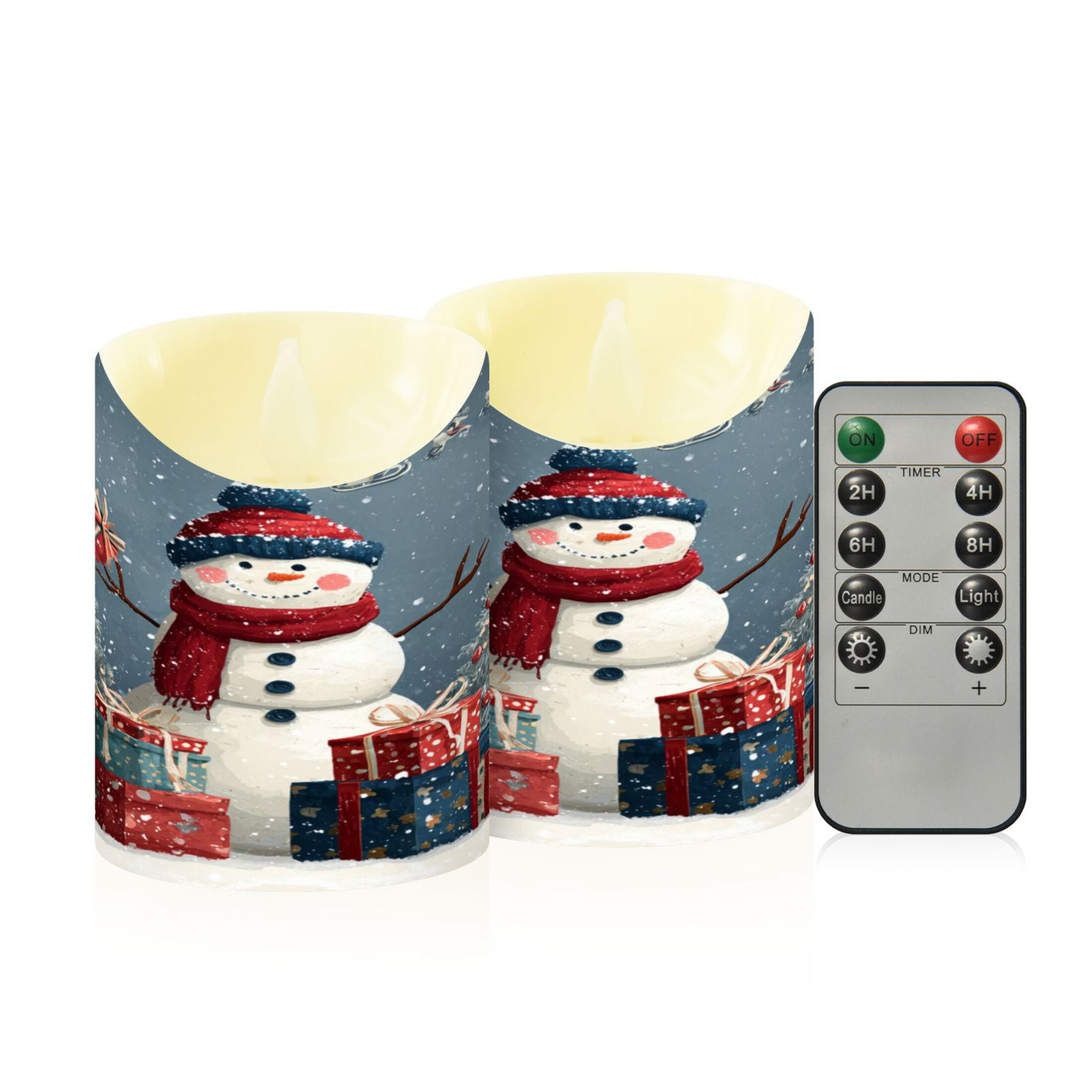 Wobogo Snowman Gift Pile Flameless Candles with Remote Battery Operated ...