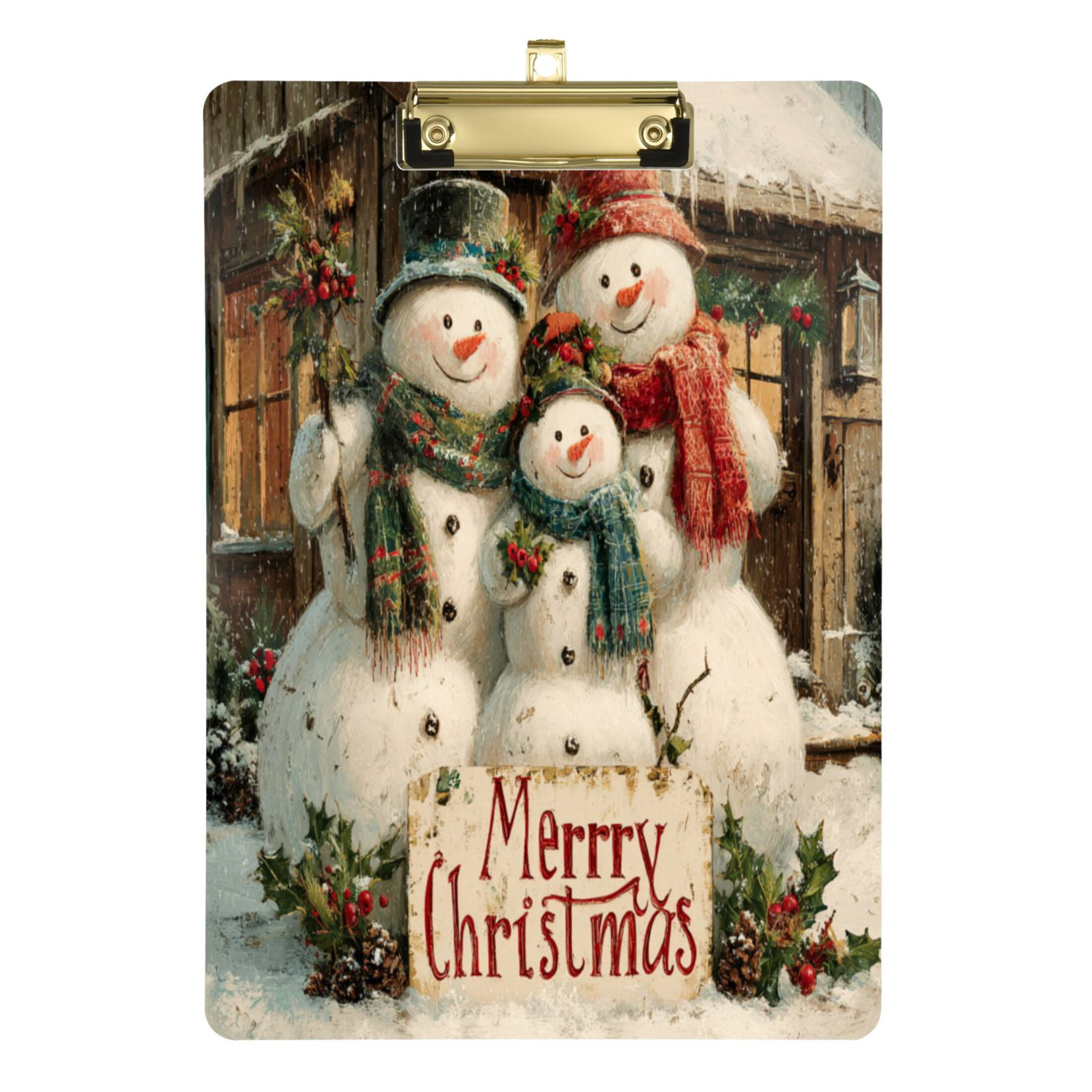 Wobogo Snowman House Acrylic Writing Pad Gold Clip Stardard Size A4 ...