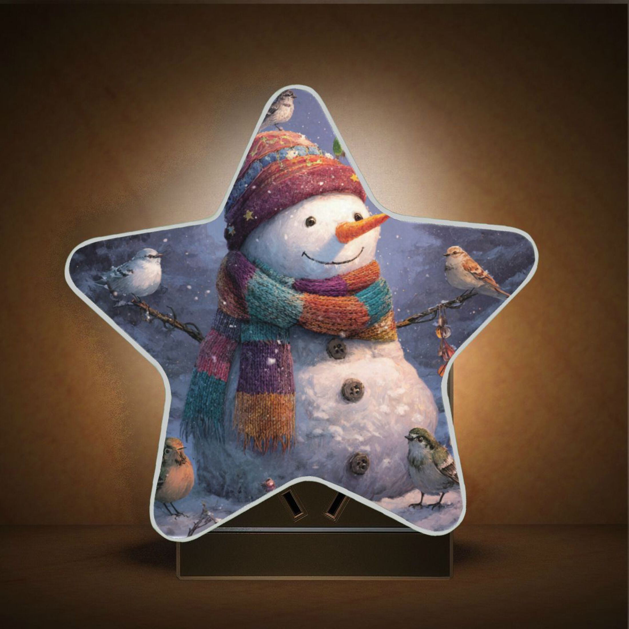 Wobogo Snowman with Birds LED Star Night Light 0.2 Watt Wall Plug Dusk ...