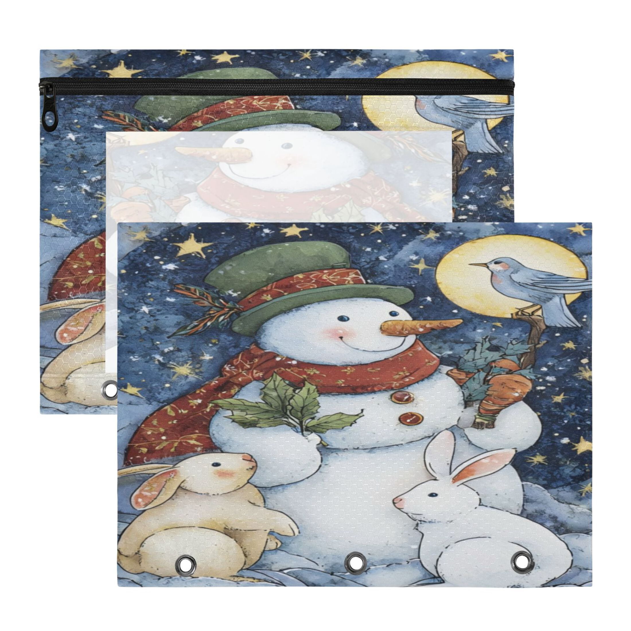 Wobogo Snowman with Rabbits A4 Size Clear Polyester File Pocket Set of ...