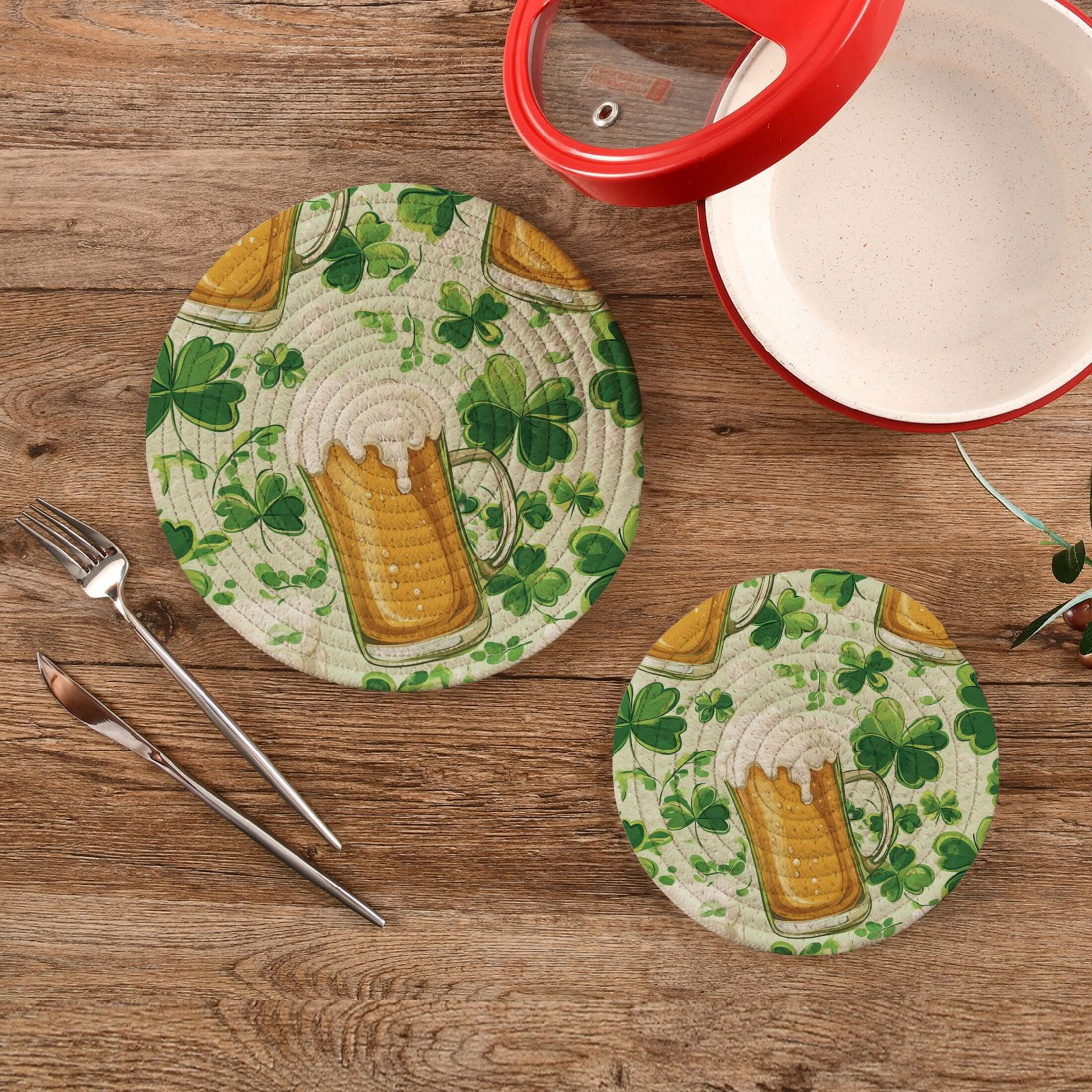 Wobogo St Patricks Beer Cloverleaf Trivets Potholders Set of 2 Cotton ...
