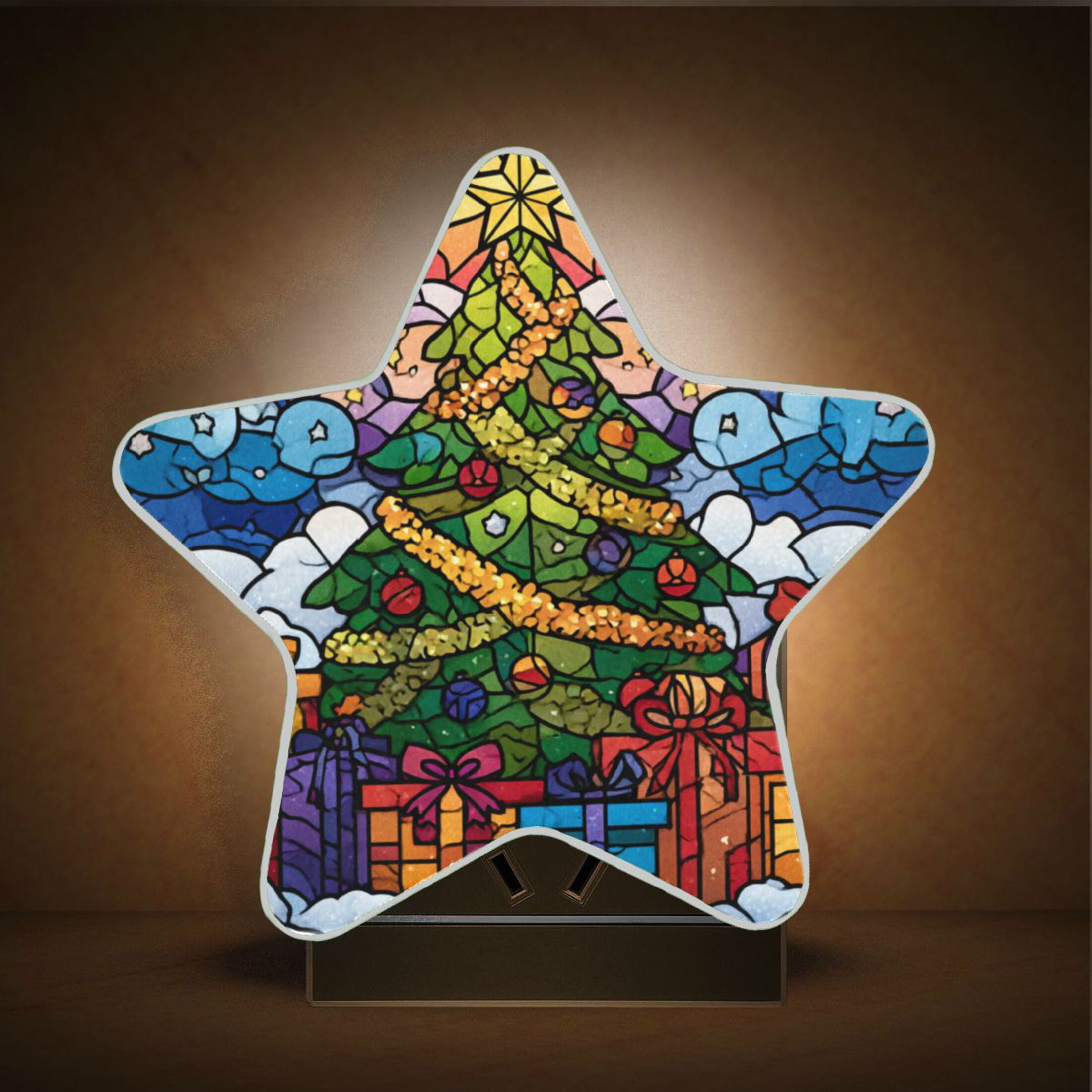 Wobogo Stained Glass Christmas Tree LED Star Night Light 0.2 Watt Wall ...