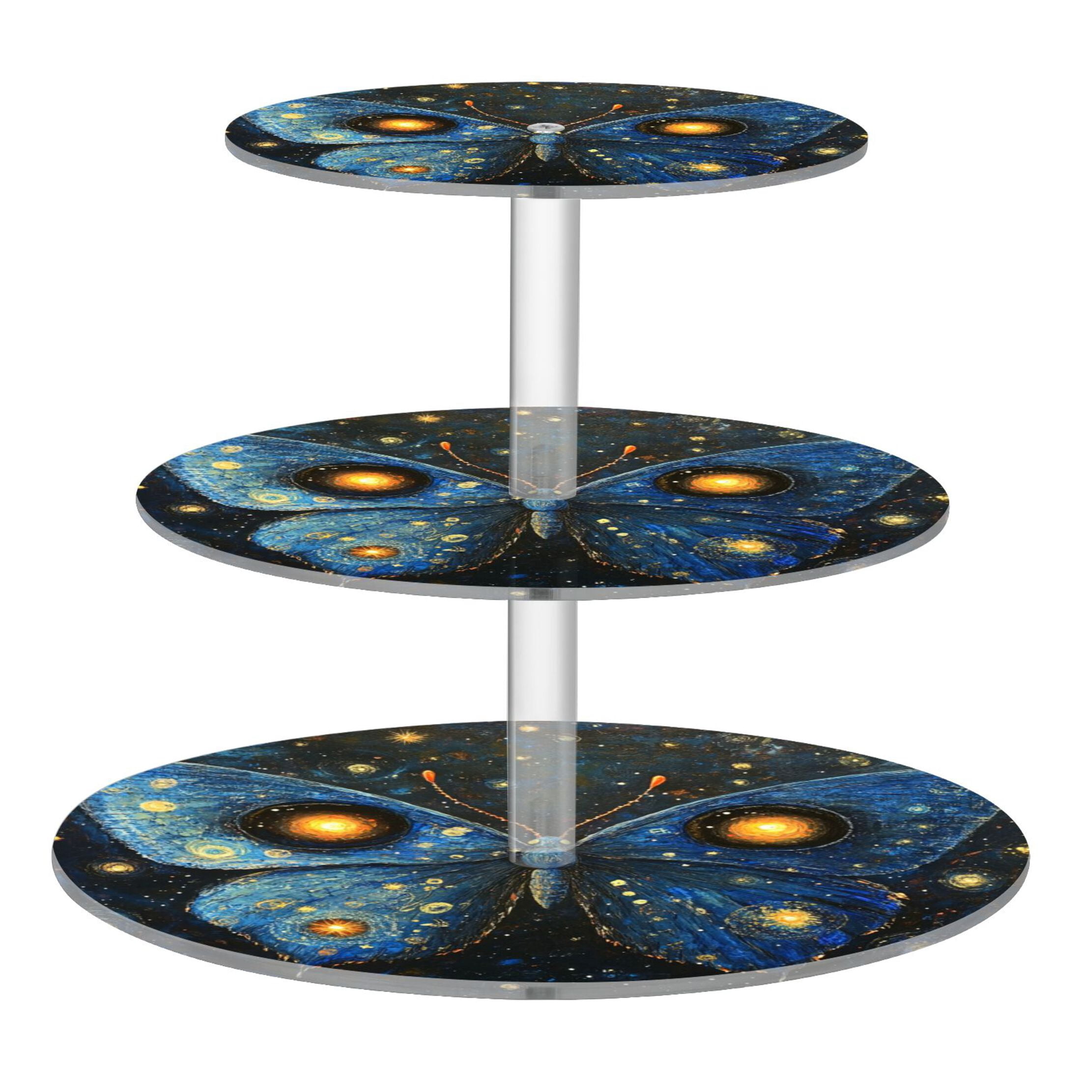 Wobogo Star Blue Butterfly 3 Tier Acrylic Cake Stand with Clear Round ...