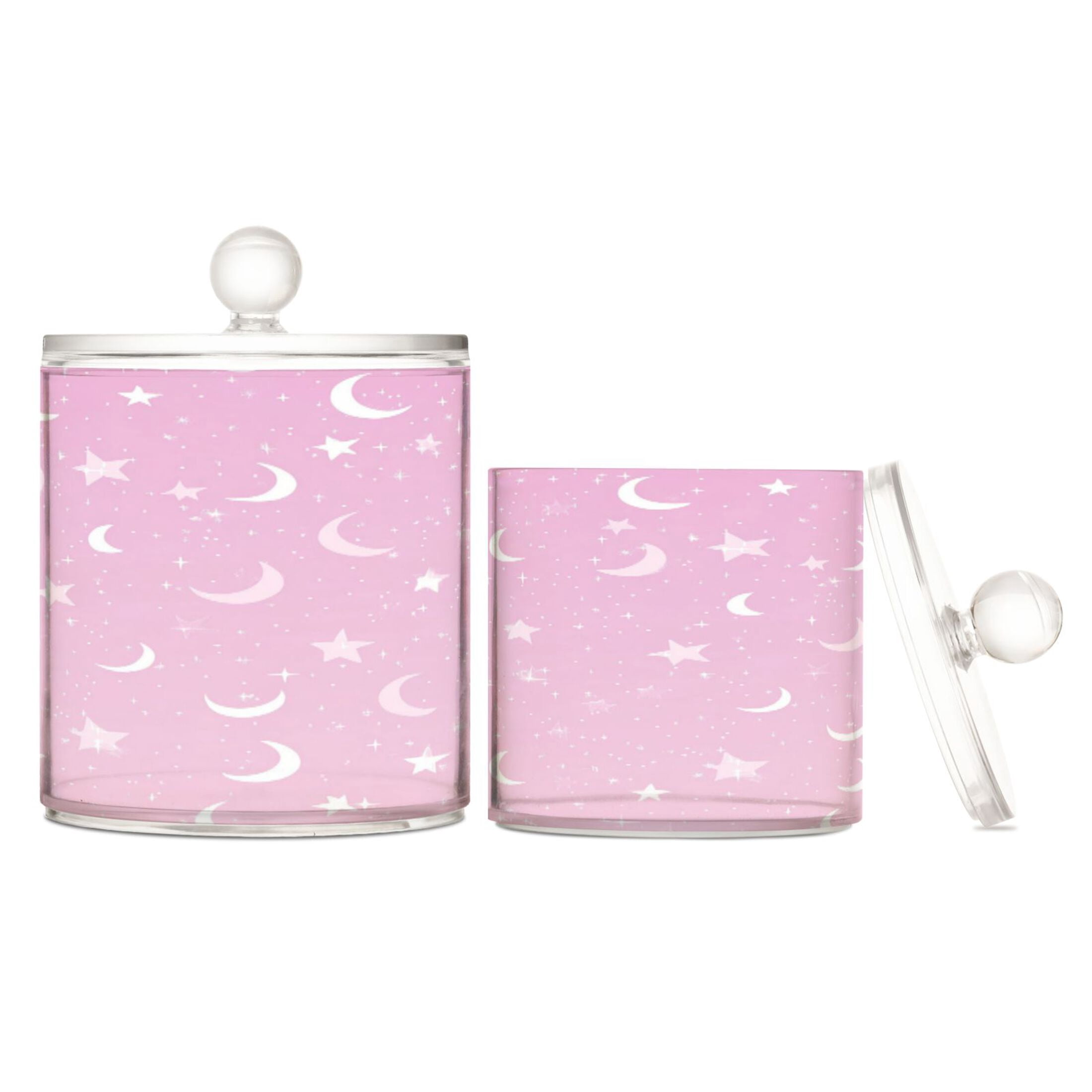 Wobogo Star Moon Pink Pattern Clear Plastic Jar Large and Medium Combo ...