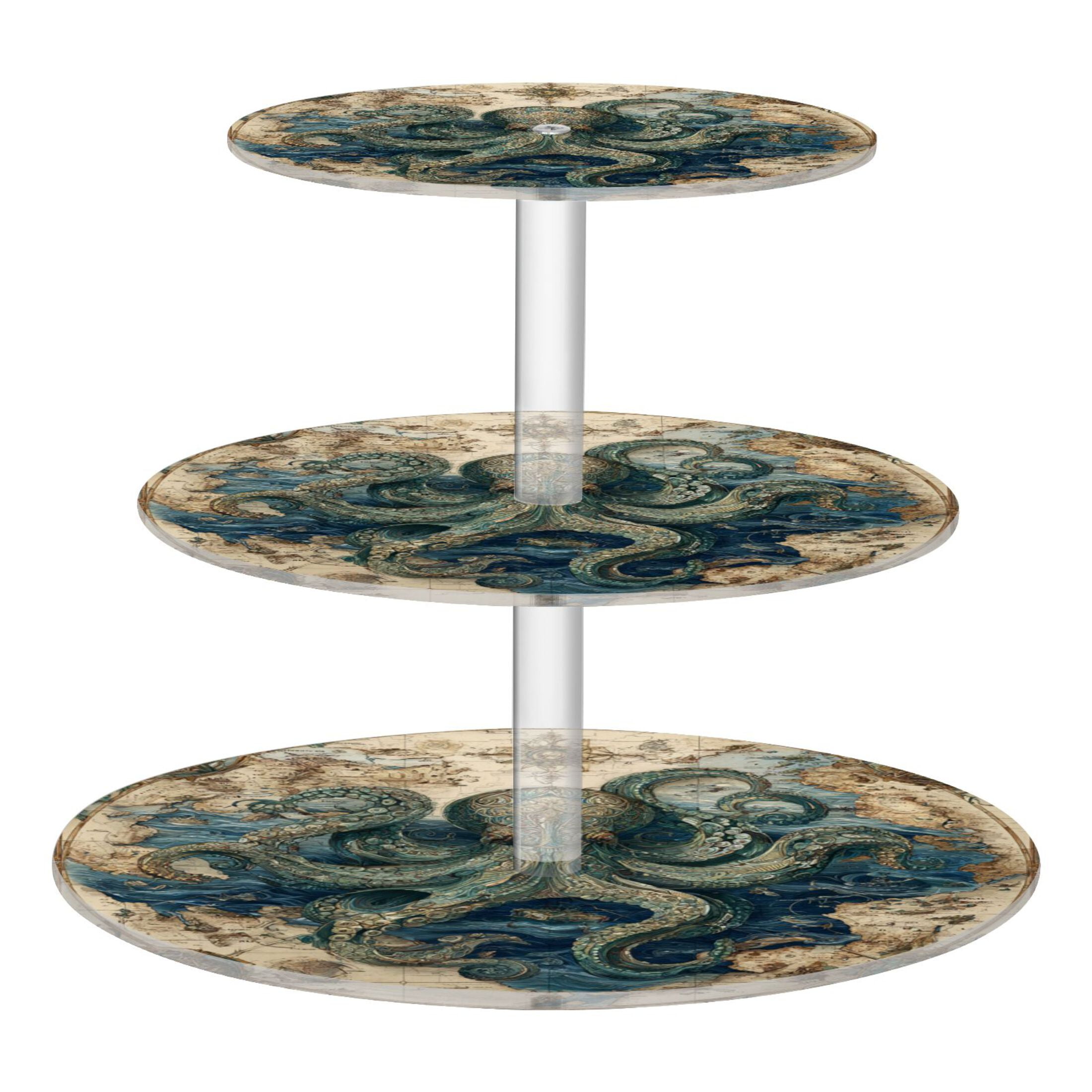 Wobogo Steam Octopus 3 Tier Acrylic Cake Stand with Clear Round Hold ...
