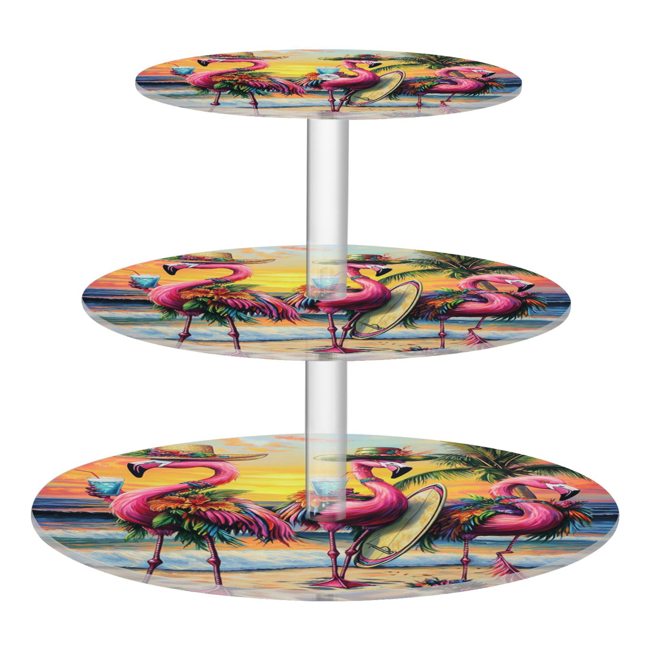 Wobogo Summer Flamingo 3 Tier Acrylic Cake Stand with Clear Round Hold ...