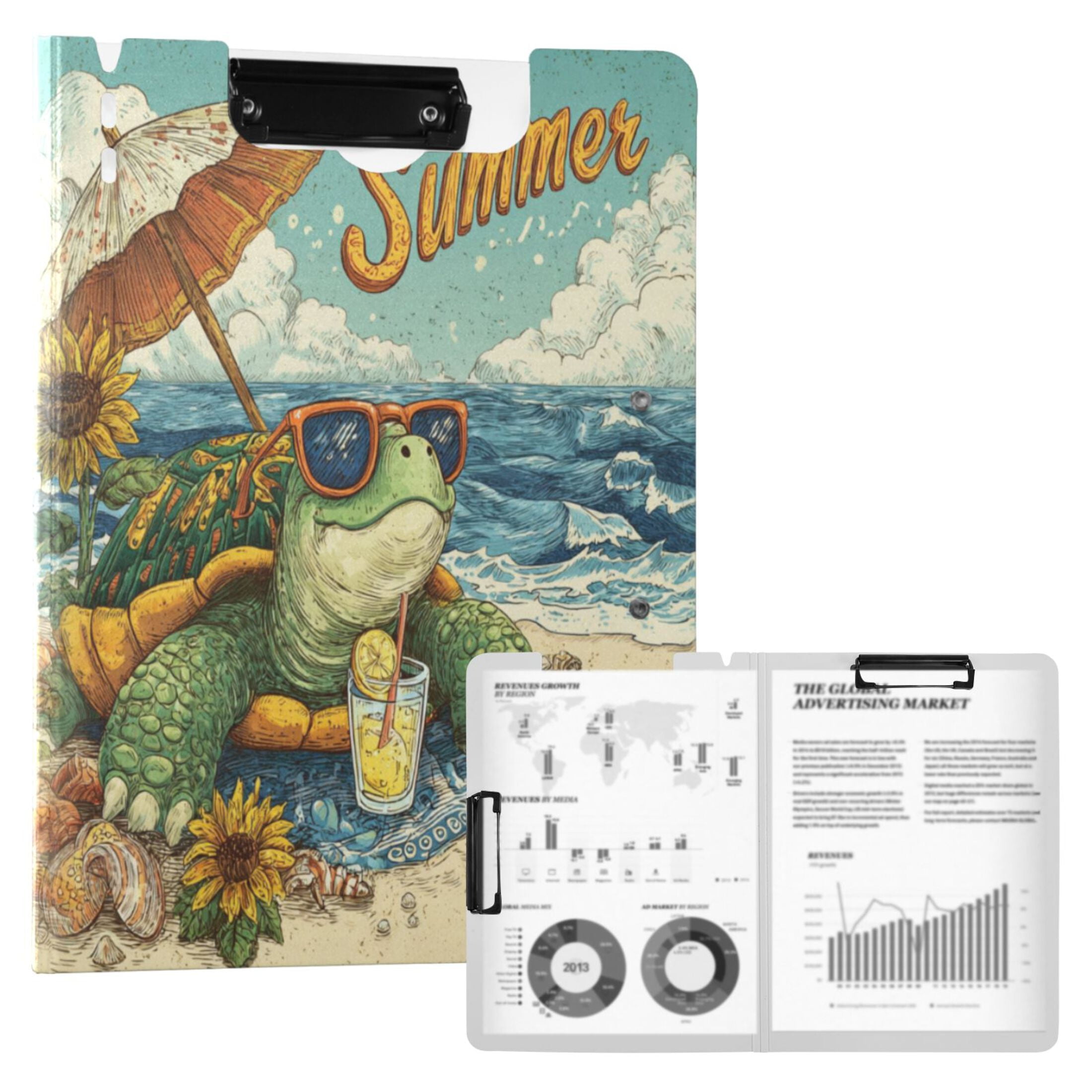 Wobogo Summer Turtle A4 Foldable Clipboard with Horizontal and Vertical ...
