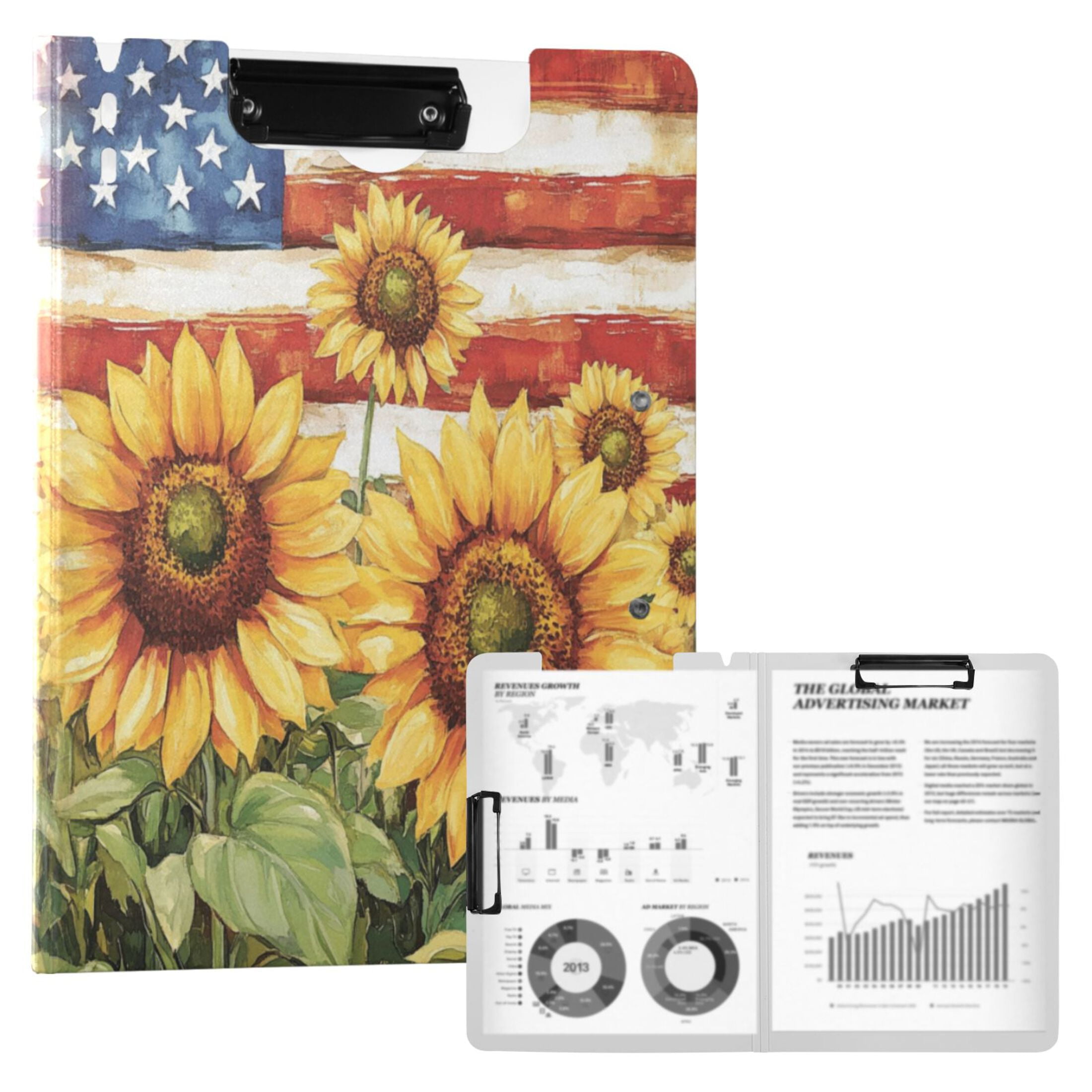 Wobogo Sunflower American Flag A4 Foldable Clipboard with Horizontal ...