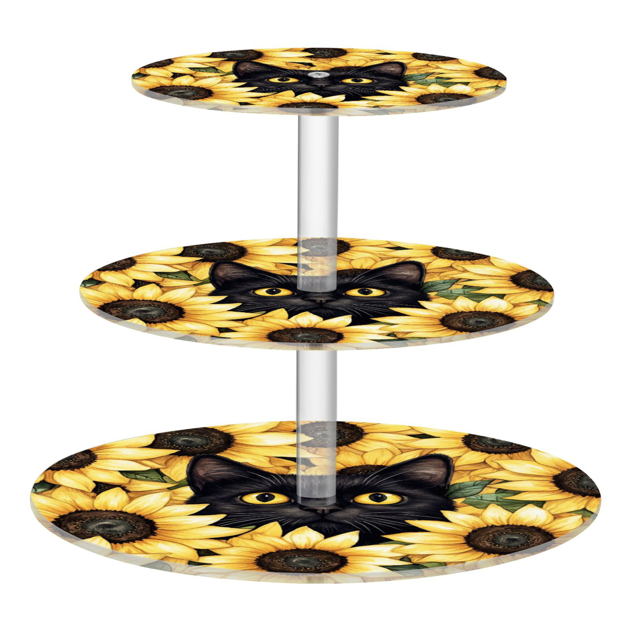 Wobogo Sunflower Cat 3 Tier Acrylic Cake Stand with Clear Round Hold ...