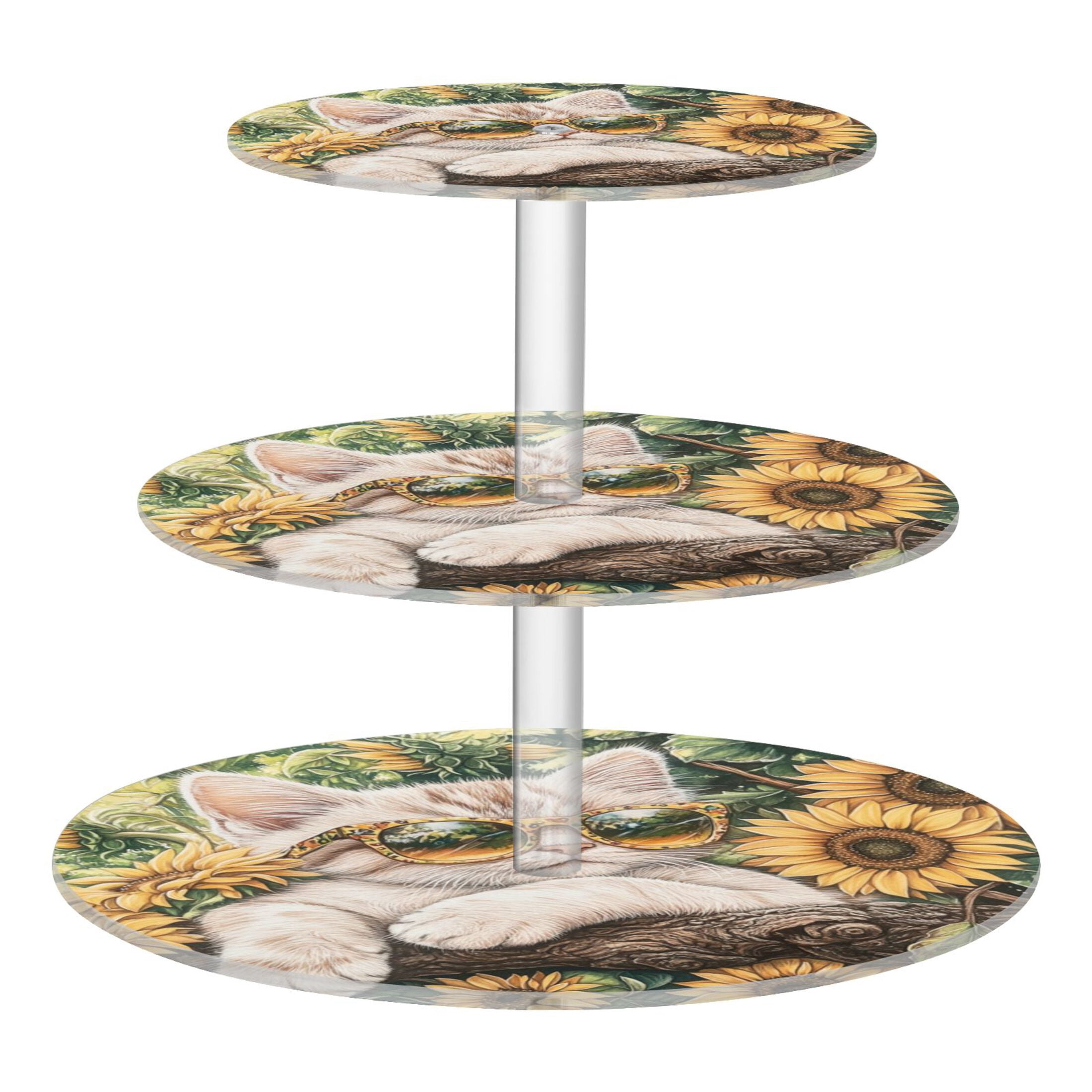 Wobogo Sunflower Cute Kitten 3 Tier Acrylic Cake Stand with Clear Round ...
