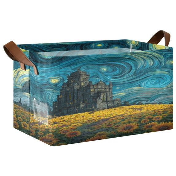 Wobogo Sunflower Field Storage Basket 16.9×11.4×10in Collapsible ...