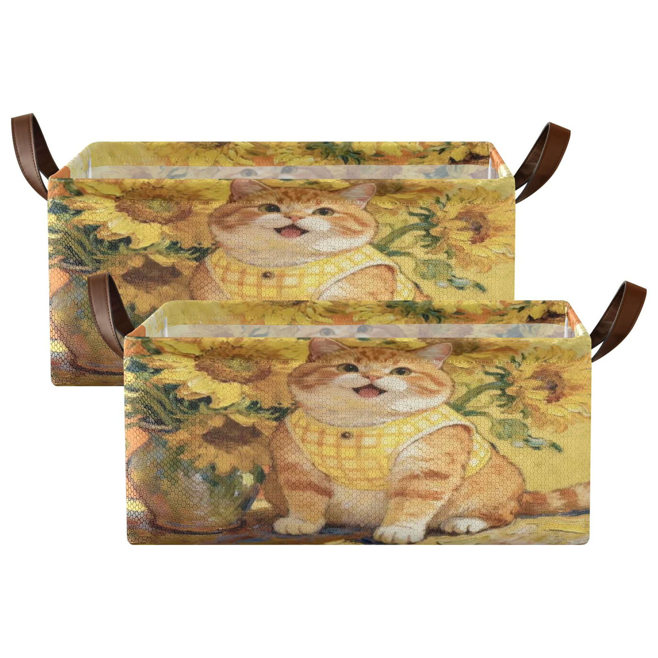 Wobogo Sunflower Fluffy Cat Storage Basket Soccer Plaid Fabric ...