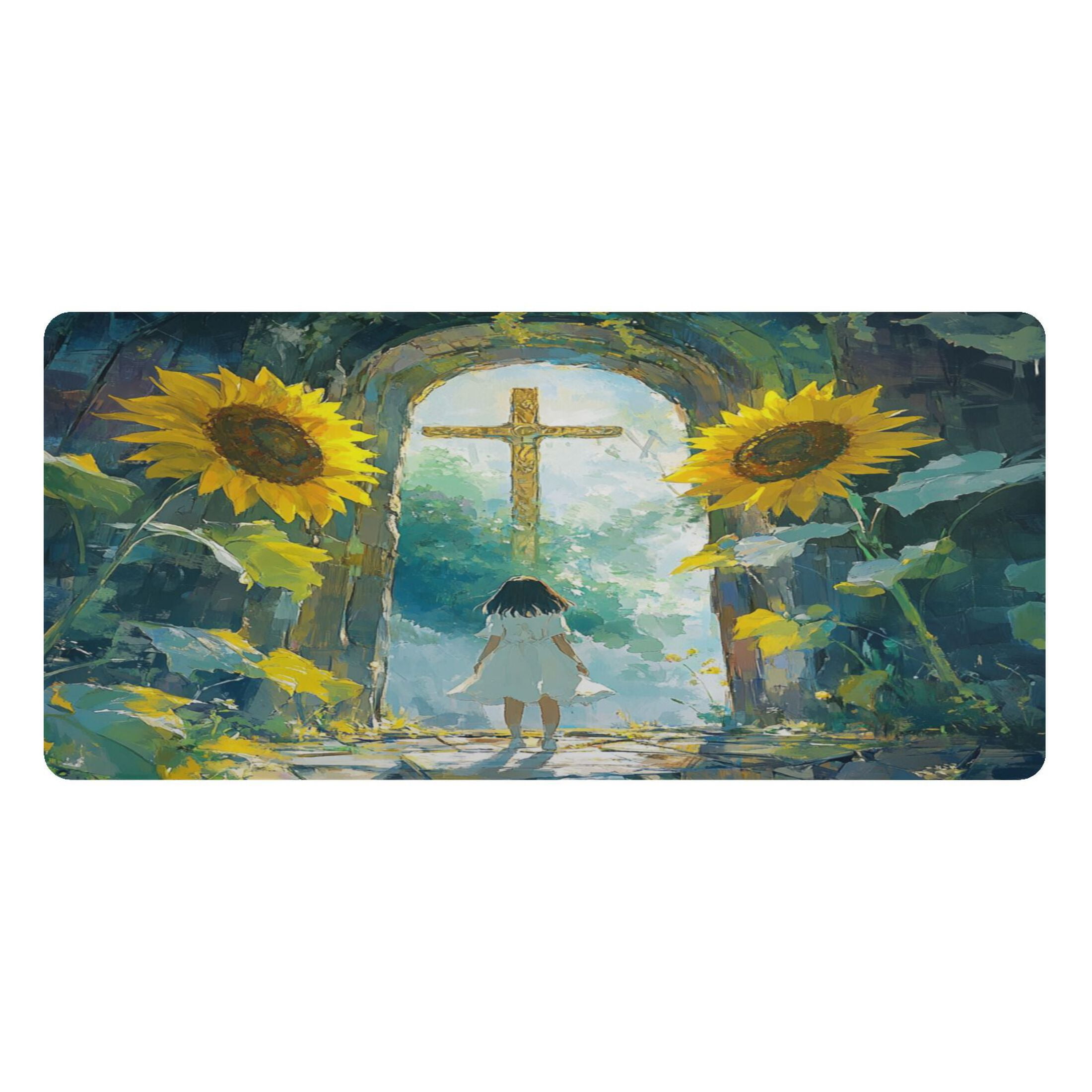 Wobogo Sunflower Gate Gaming Mouse Pad Non-slip Leather Desk Mat Water ...