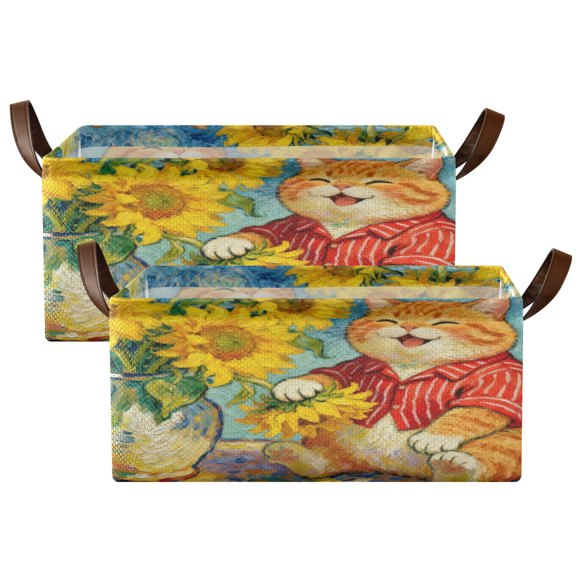 Wobogo Sunflower Orange Cat Storage Basket Soccer Plaid Fabric ...
