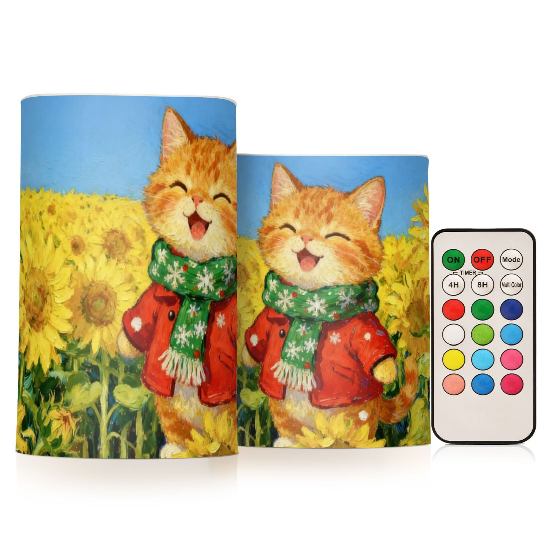 Wobogo Sunflower Plump Cat Combo Flameless Flickering Candle Light with ...