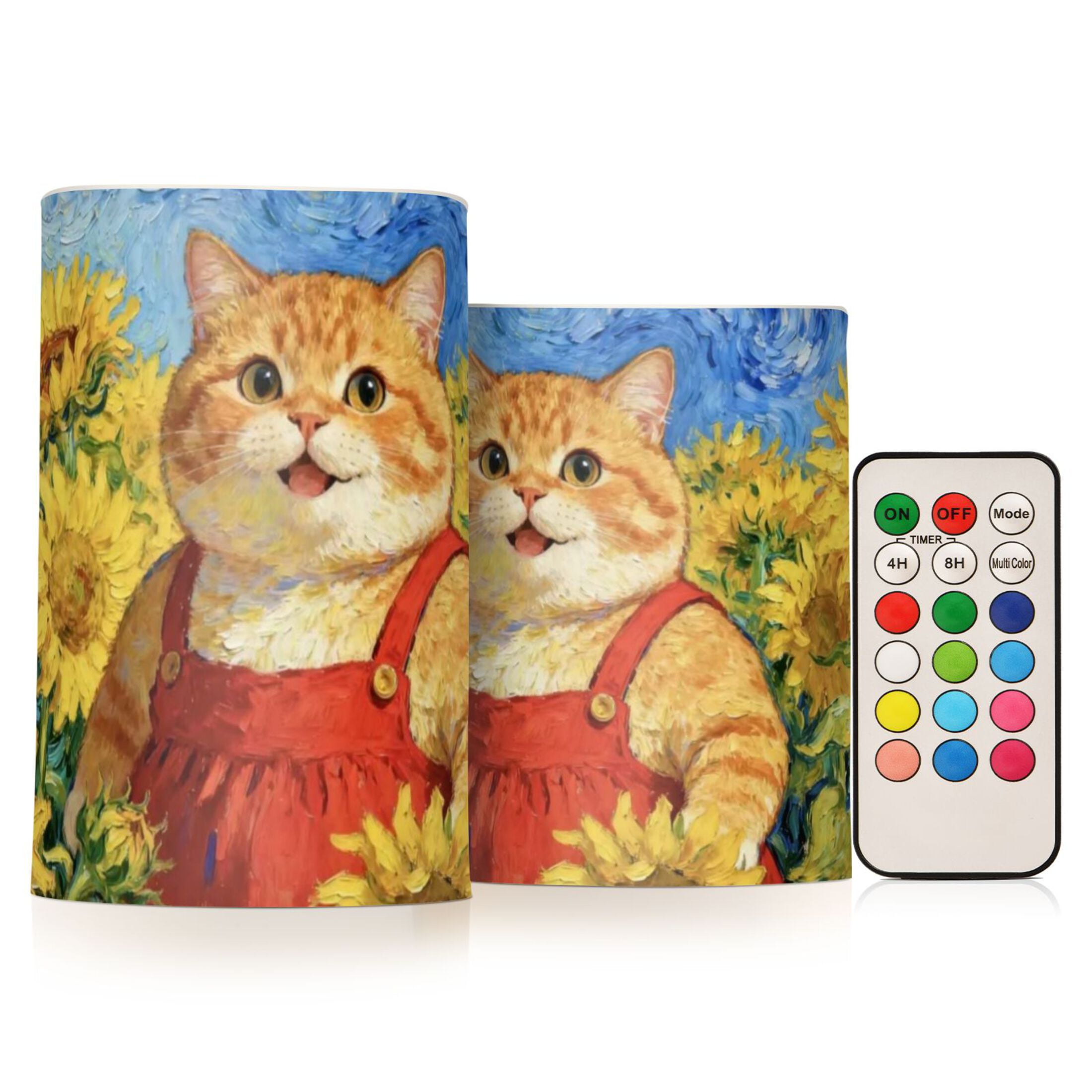 Wobogo Sunflower Smiling Cat Combo Flameless Flickering Candle Light ...