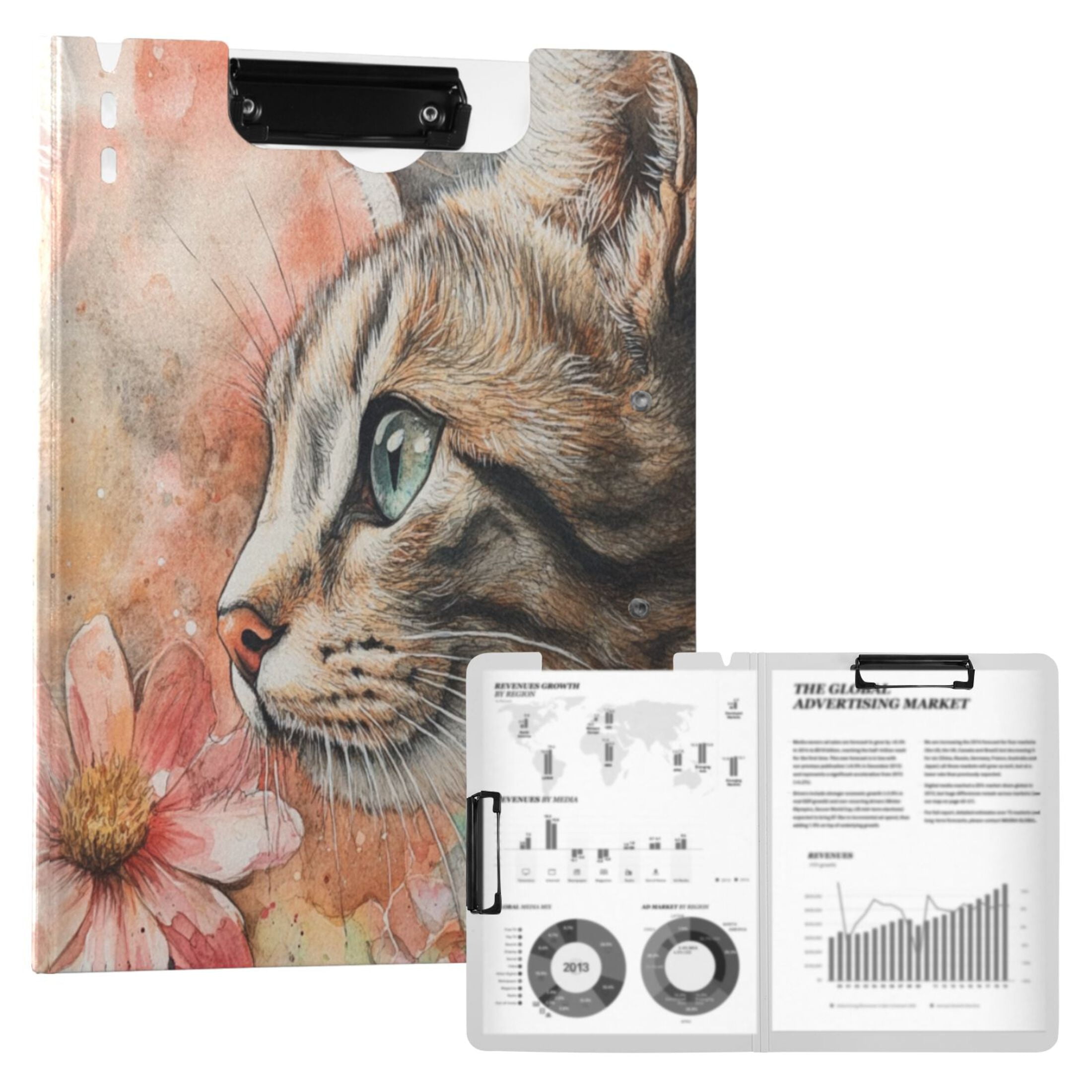 Wobogo Tabby with Flower A4 Foldable Clipboard with Horizontal and ...