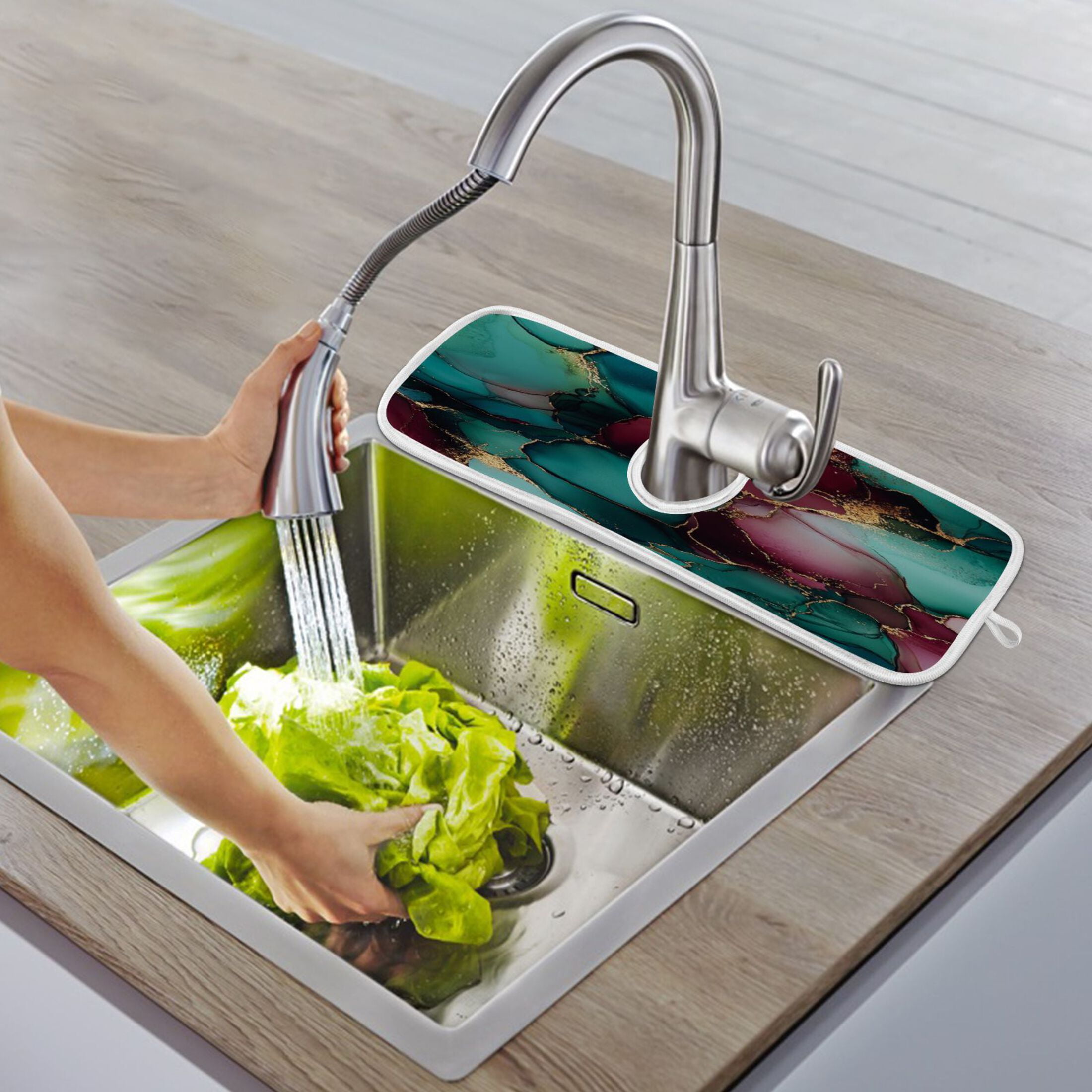 Wobogo Teal and Burgundy Gilt Pattern Faucet Drying Mat Set of 2 Sponge ...